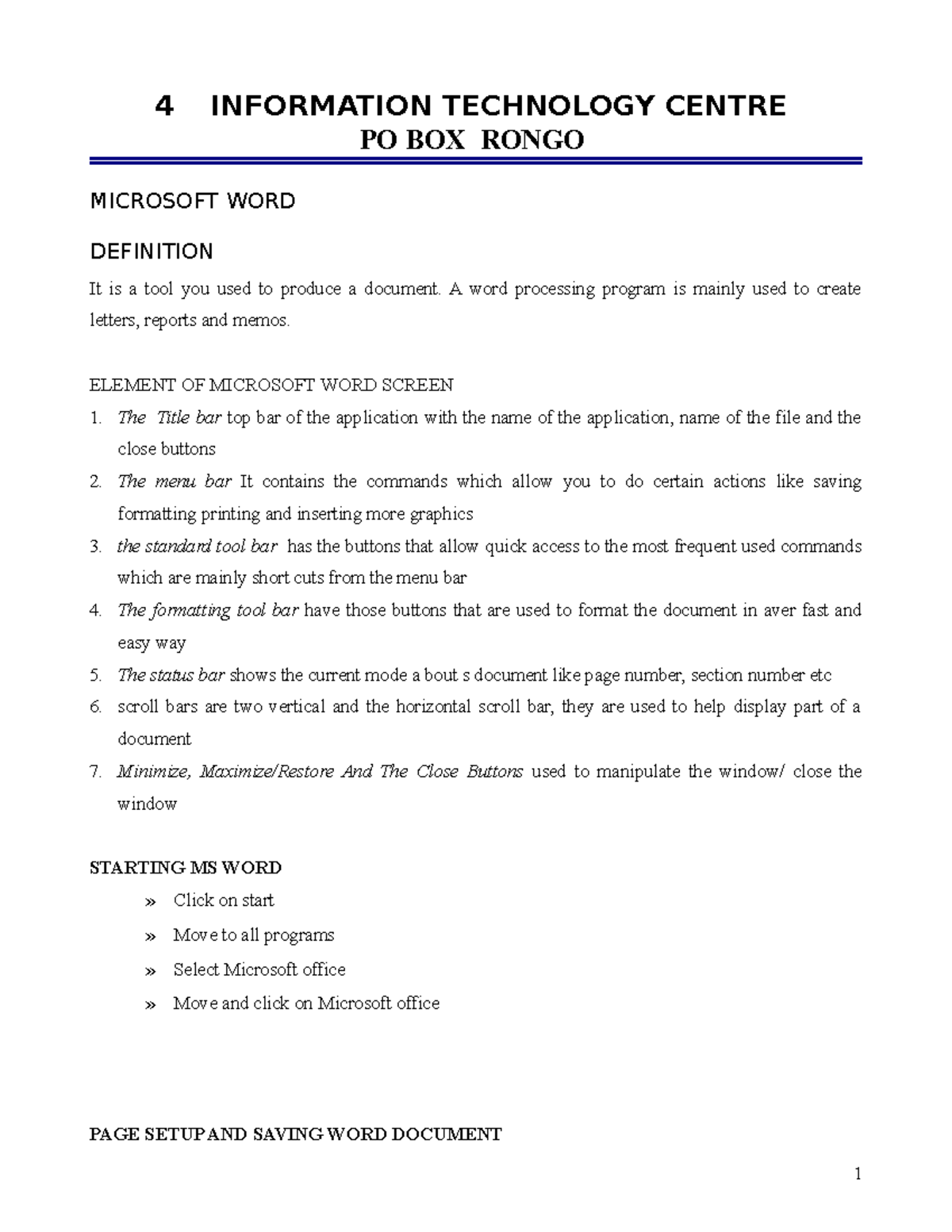 Ms Word advancd - Ms. Word advanced - 4 INFORMATION TECHNOLOGY CENTRE ...