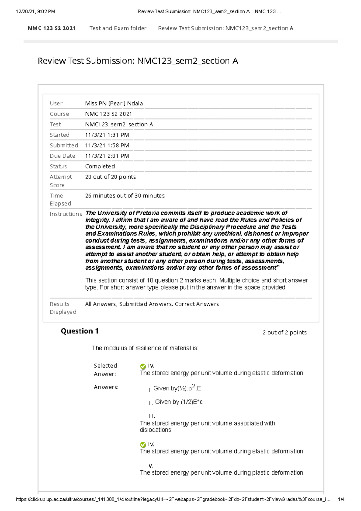 Semester Test 2 part A - NMC 123 S2 2021 Test and Exam folder Review ...