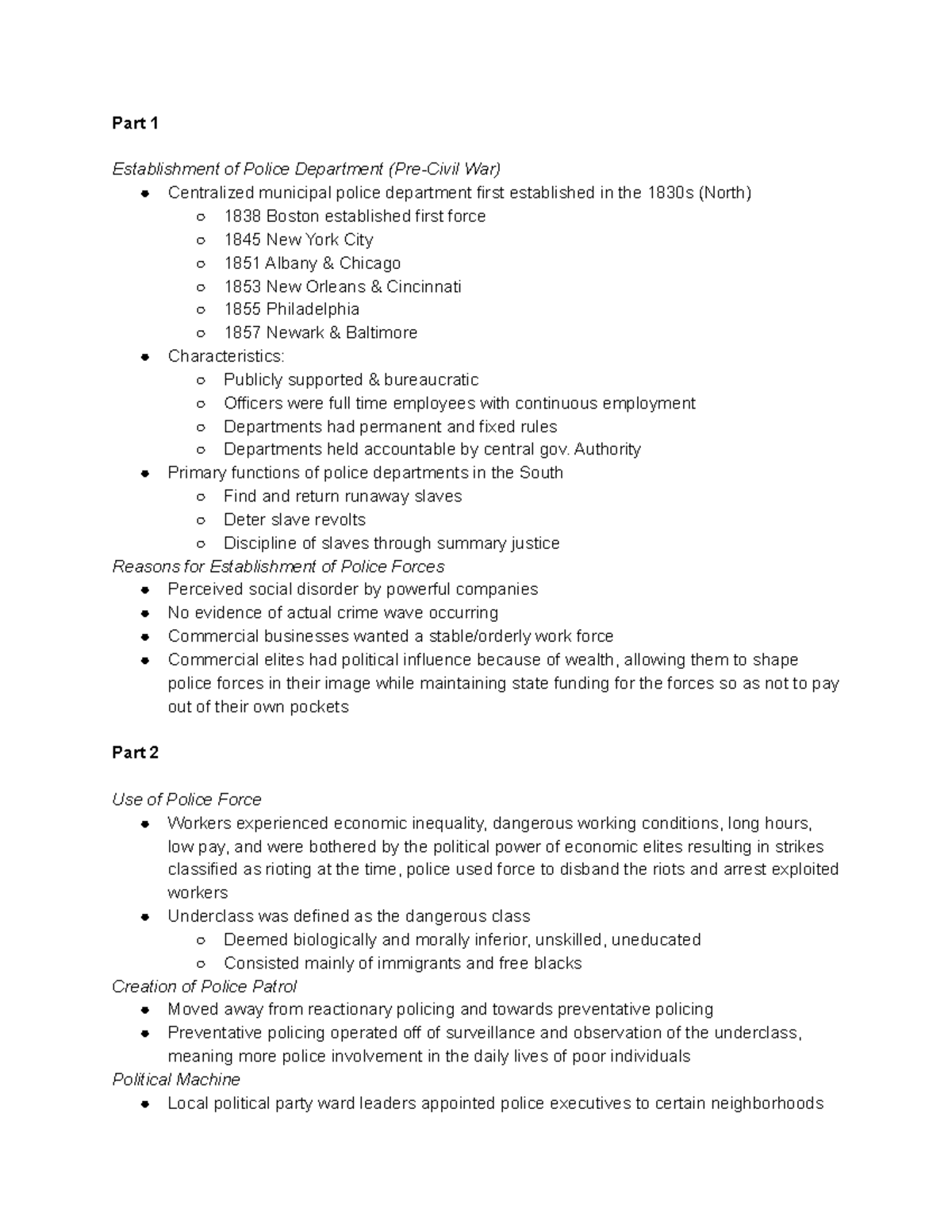 Notes "The History of Policing in the United States" by Dr. Gary Potter ...