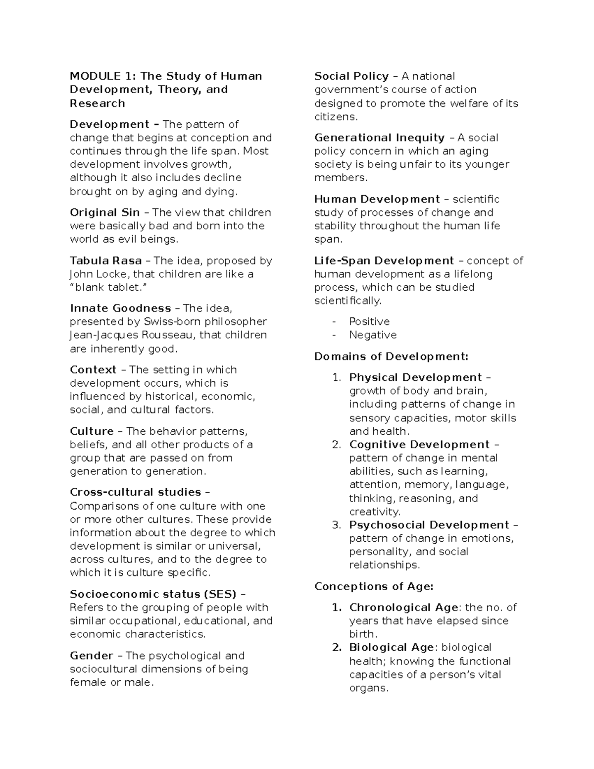 Module 1 DEV Psych - MODULE 1: The Study of Human Development, Theory ...