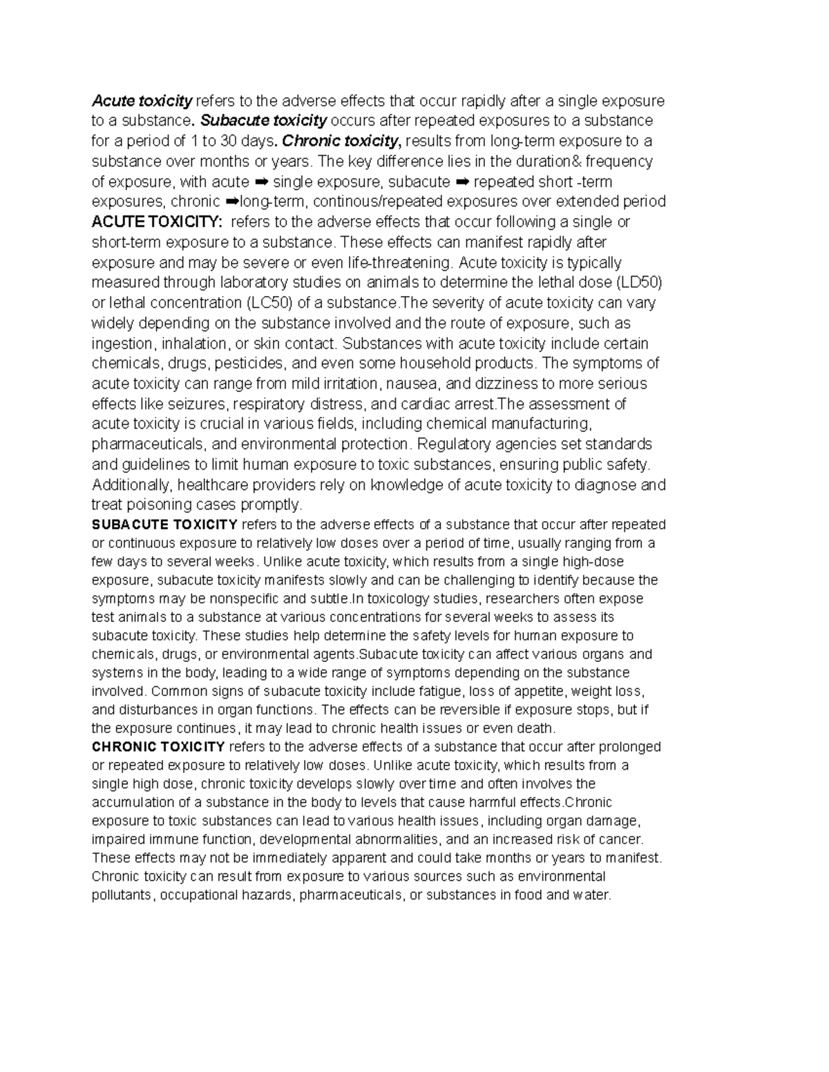 Cology @unit 5th - Acute toxicity refers to the adverse effects that ...