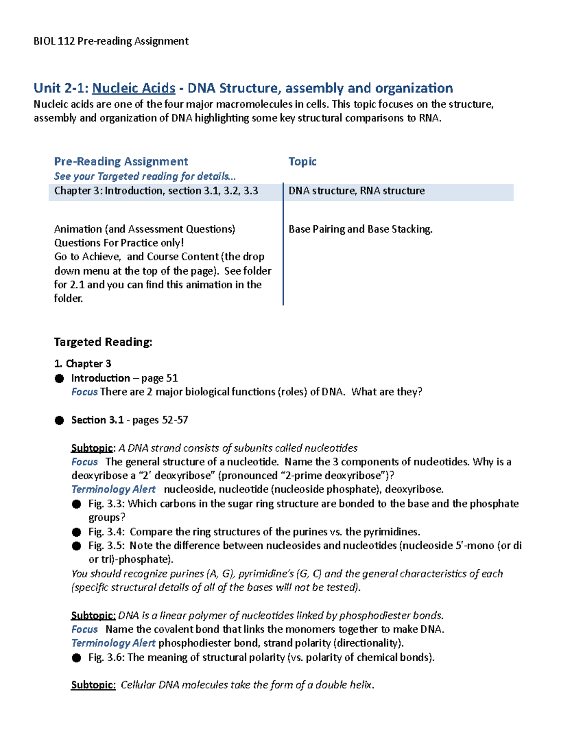 2.1 TRG Nucleic Acids DNA structure (3ed) Student - BIOL 112 Pre ...