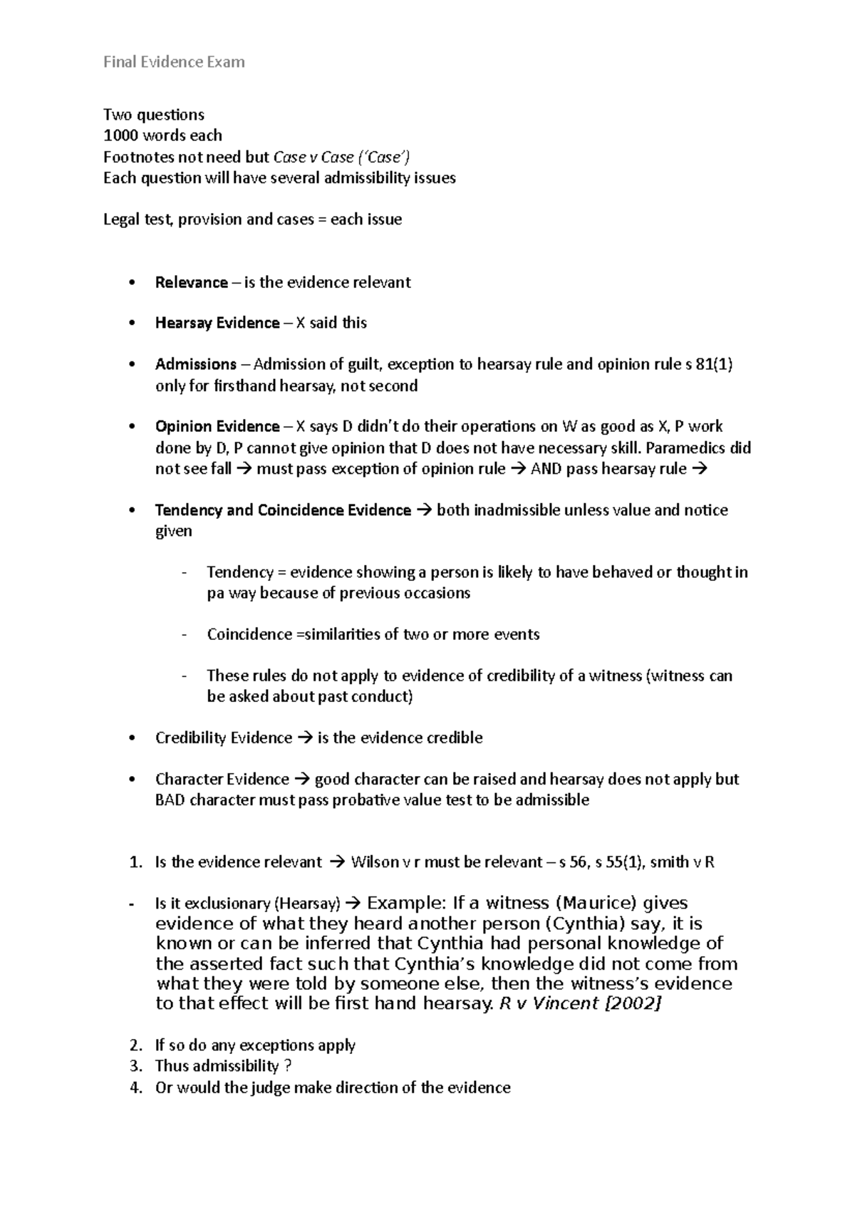 EXAM Notes - Exam prep - hypo process - Two questions 1000 words each ...