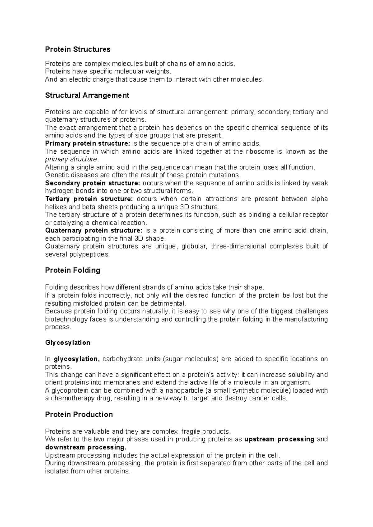 Proteins - Summary - Introduction to Biotechnology - Protein Structures ...