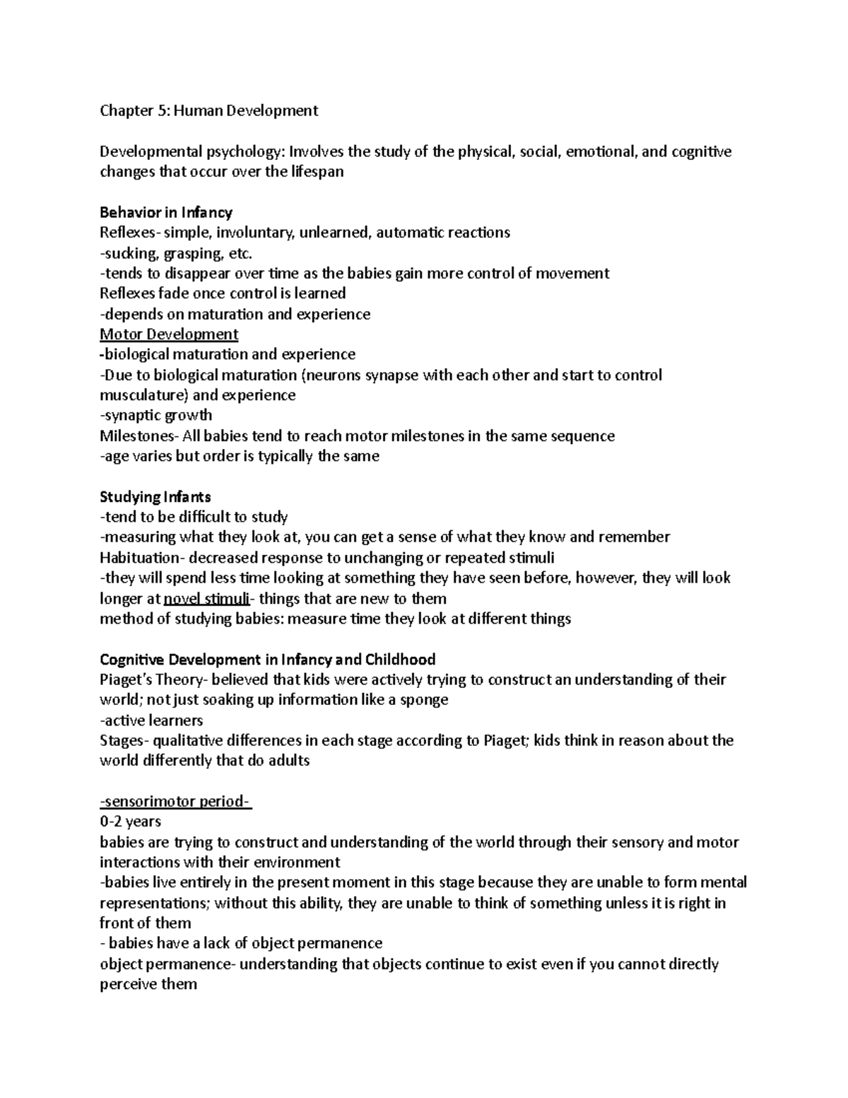 Chapter 5 - ch 5 - Chapter 5: Human Development Developmental ...