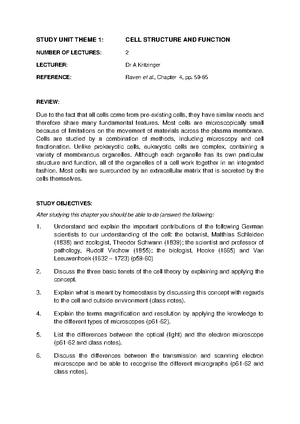 MLB 111 theme 2 lecture notes - overview of the cell structure - Theme ...