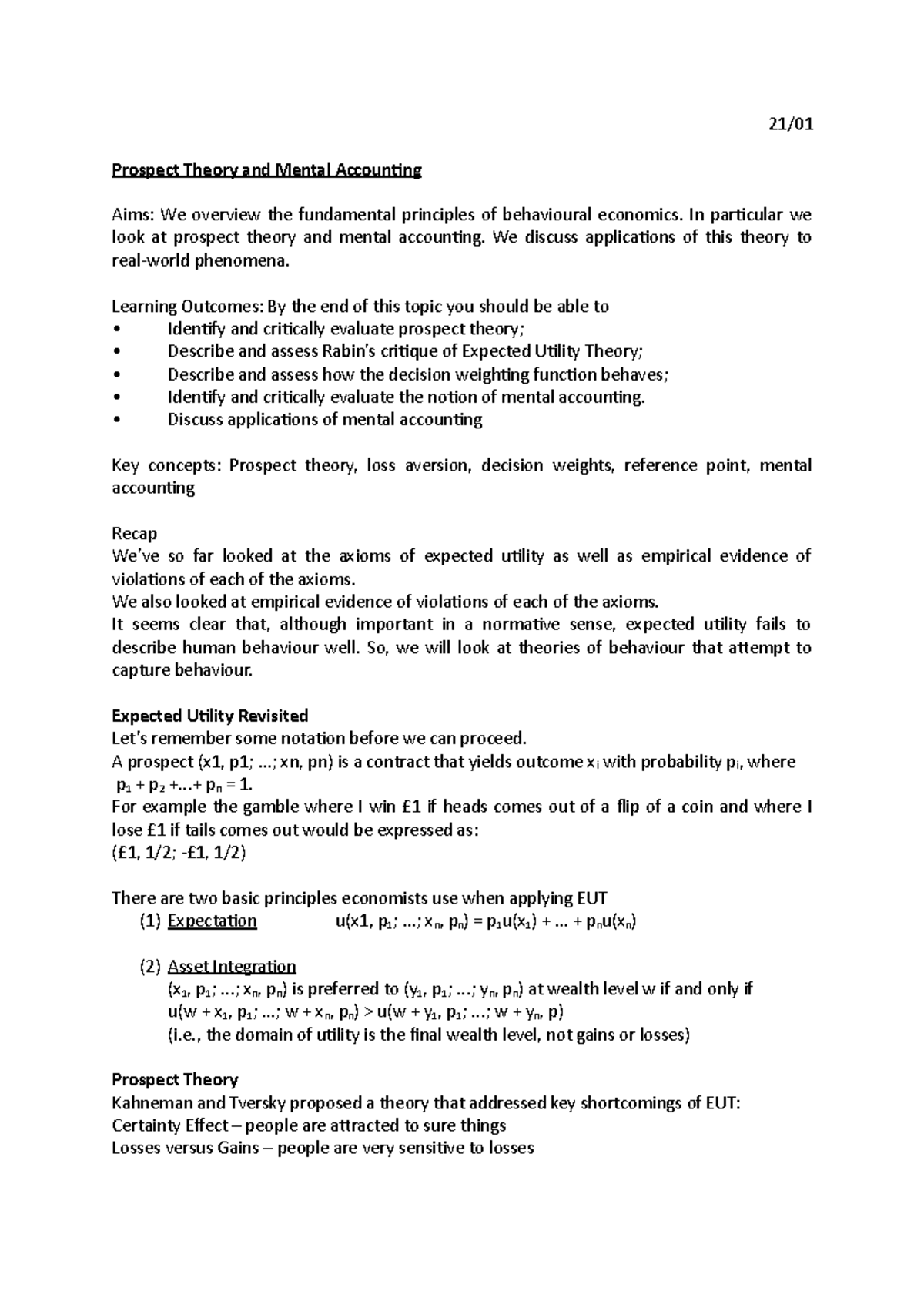 prospect theory and mental accounting - 21/ Prospect Theory and Mental ...