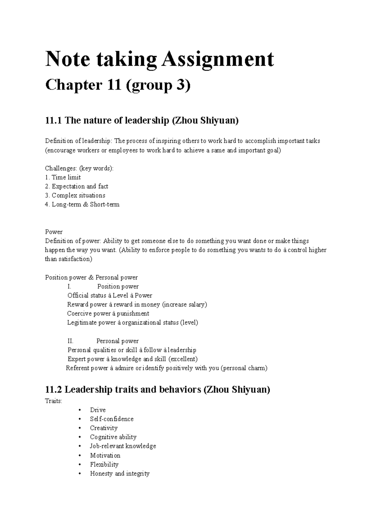 Chapter 11 -2 ADM 1100 INTRODUCTION TO BUSINESS MANAGEMENT - Note ...