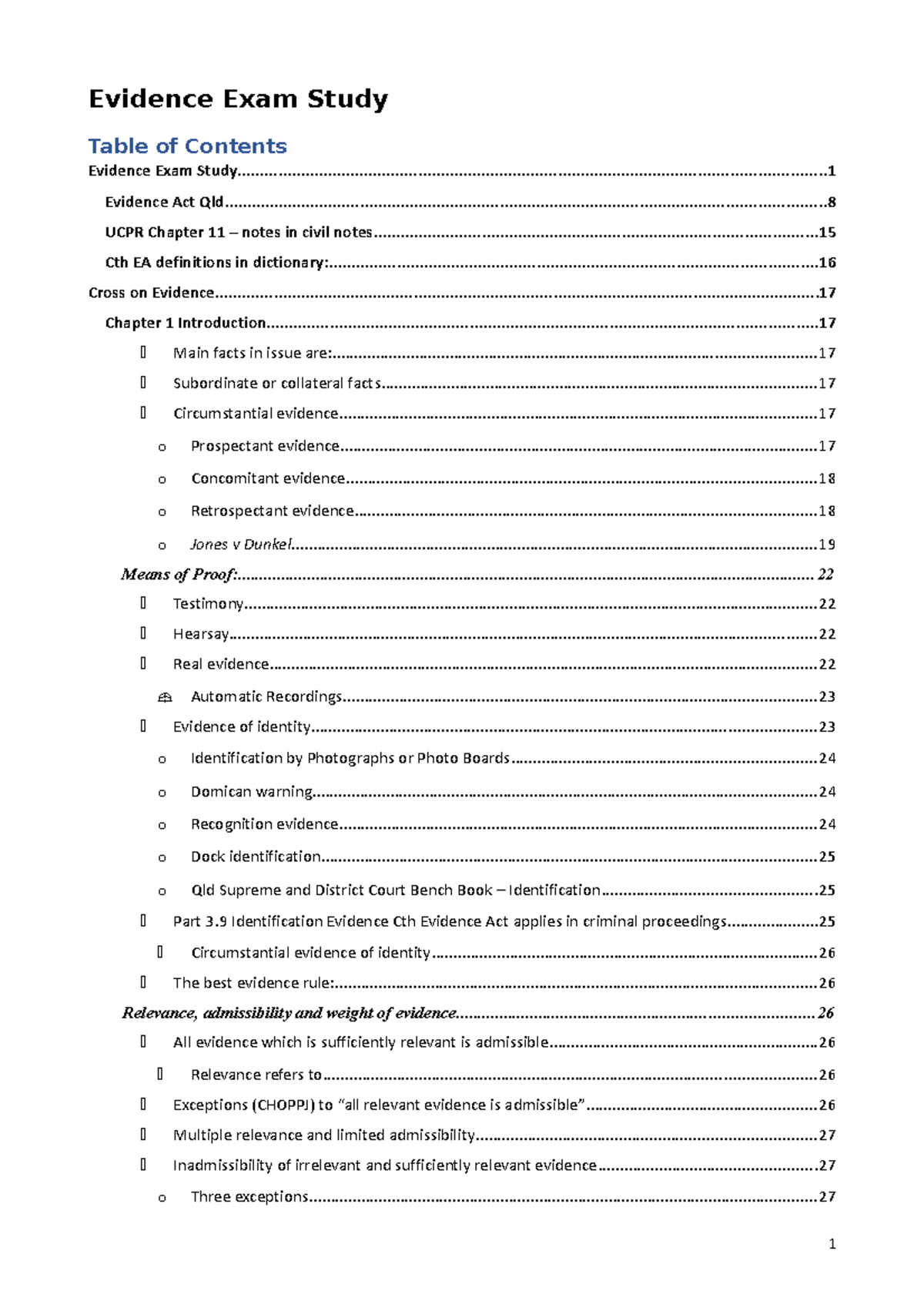 Evidence Exam Study - shortened - Evidence Exam Study Evidence Exam ...