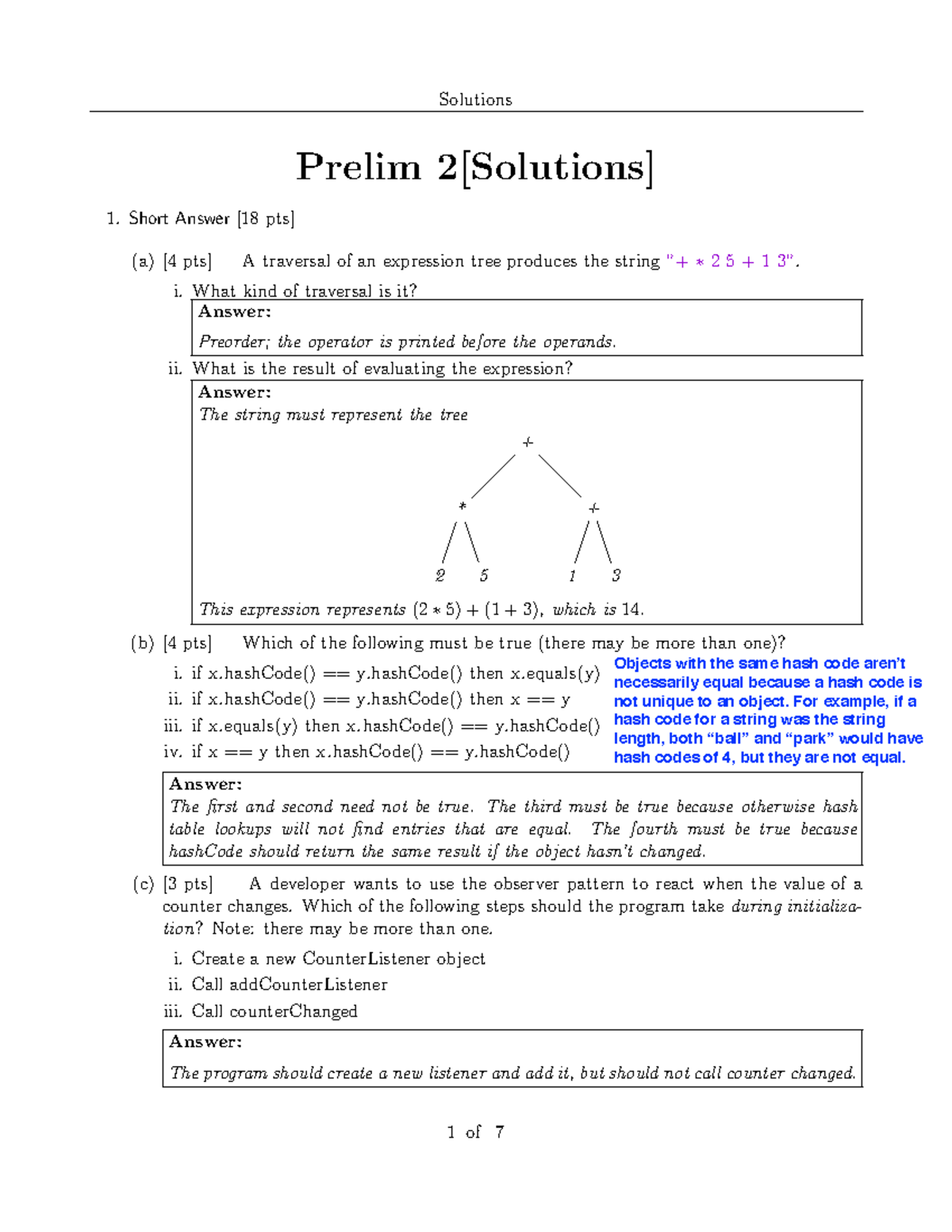 P2cs2110fa16b-sol - Past Prelim 2 from CS 2110 taught by Professor David Gries and Professor ...