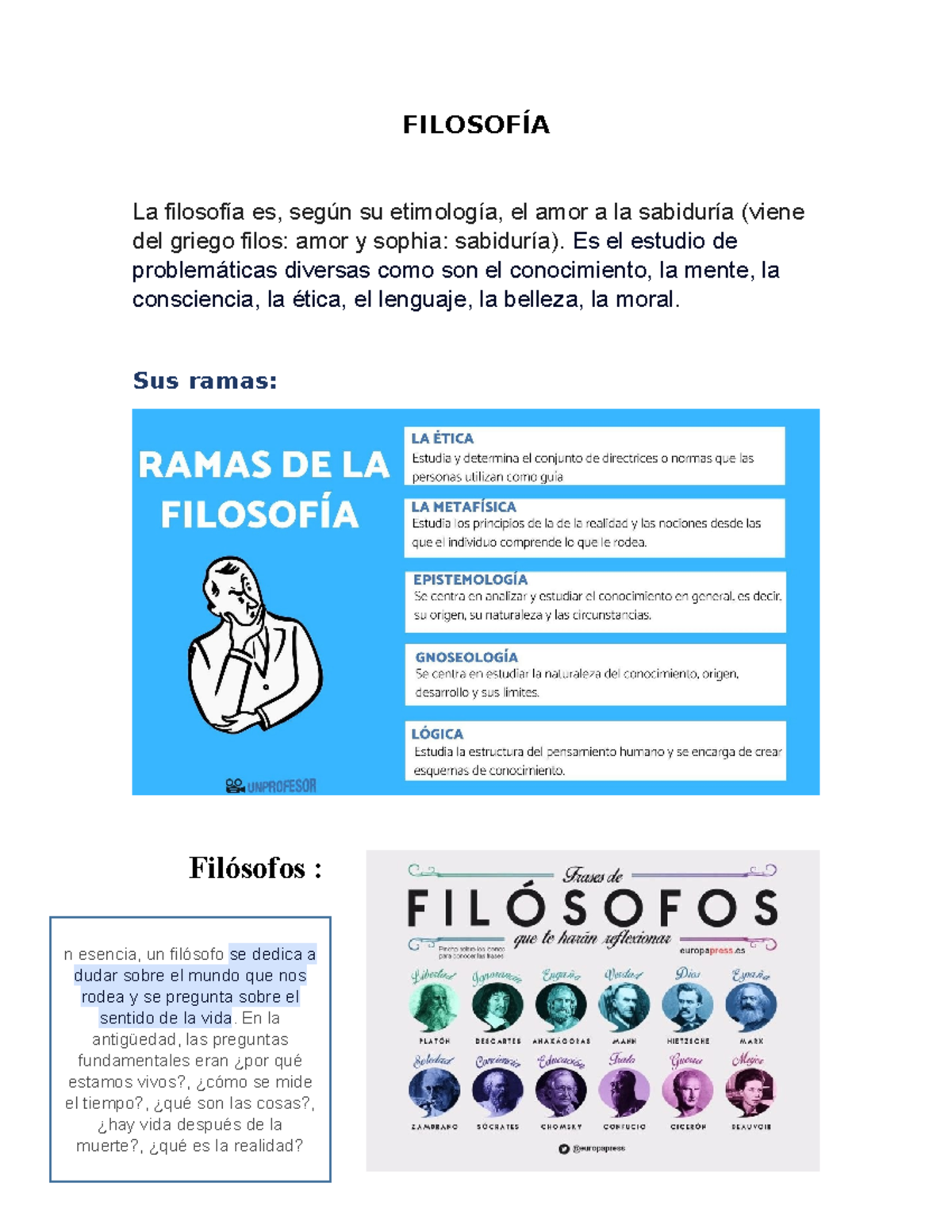 Filosofía - filosofia - FILOSOFÍA La filosofía es, según su etimología, el amor a la sabiduría ...