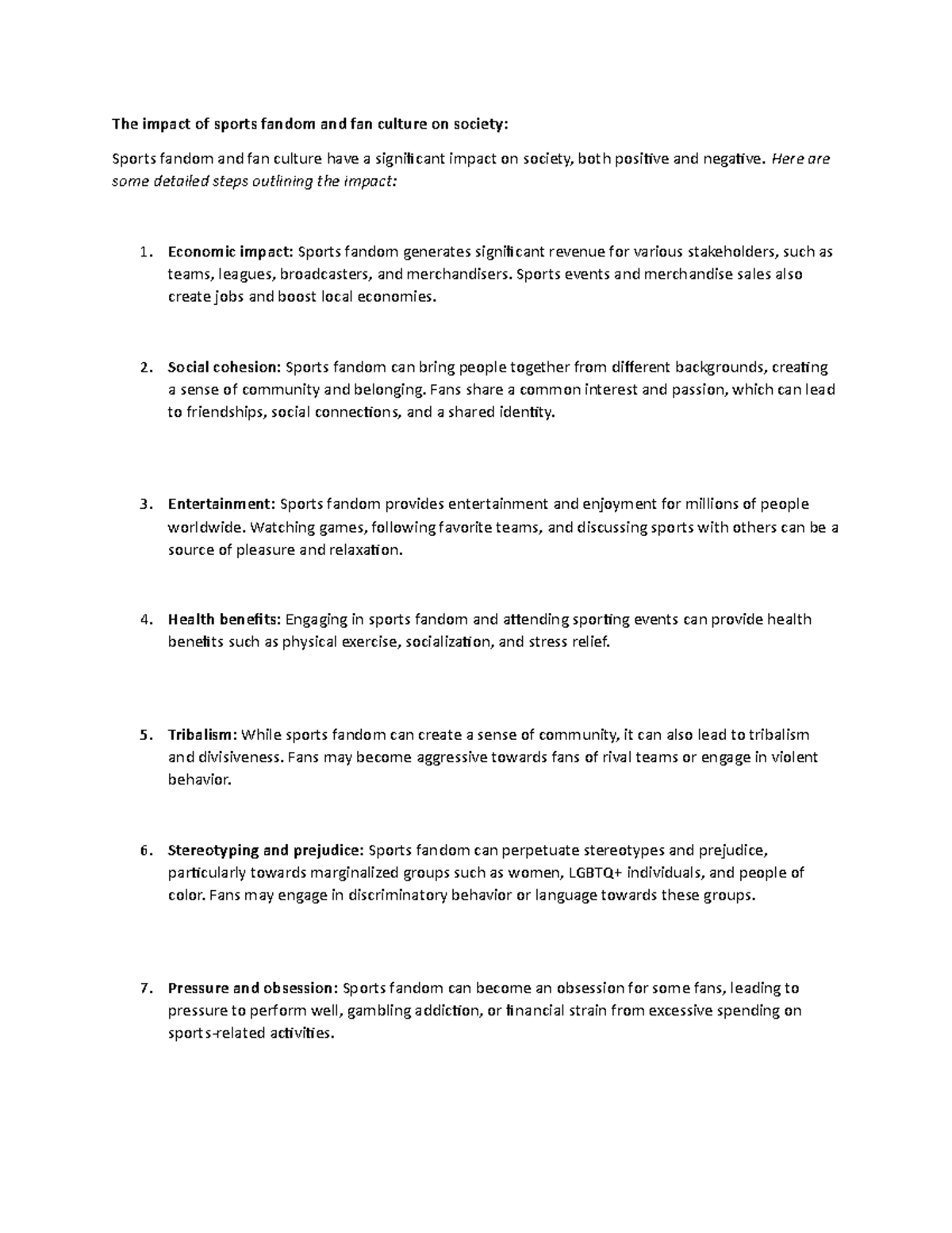 The impact of sports fandom and fan culture on society - Here are some ...