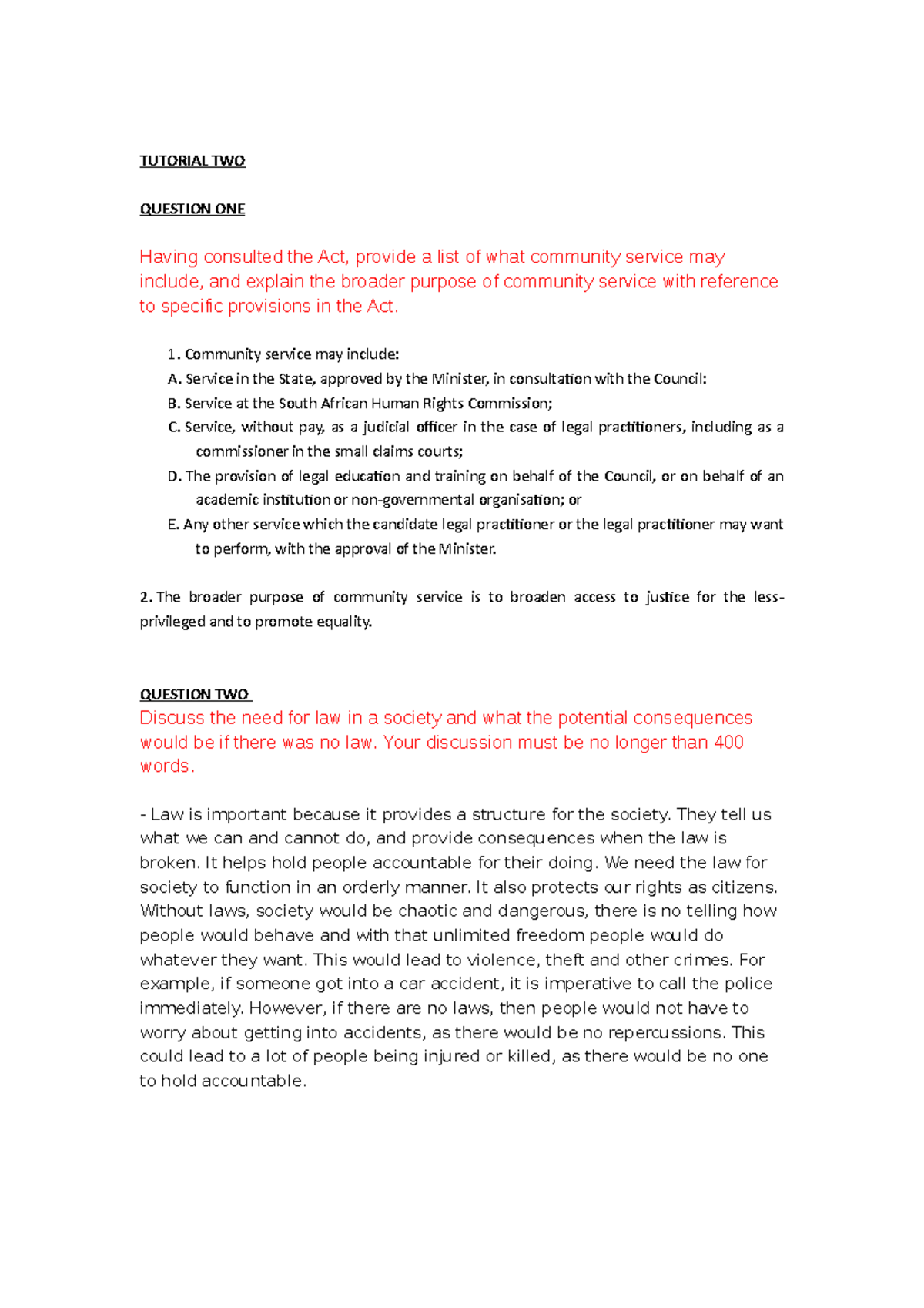 Tut2 law - Tutorial 2 on MEC VS PILLAY CASE - TUTORIAL TWO QUESTION ONE Having consulted the Act ...