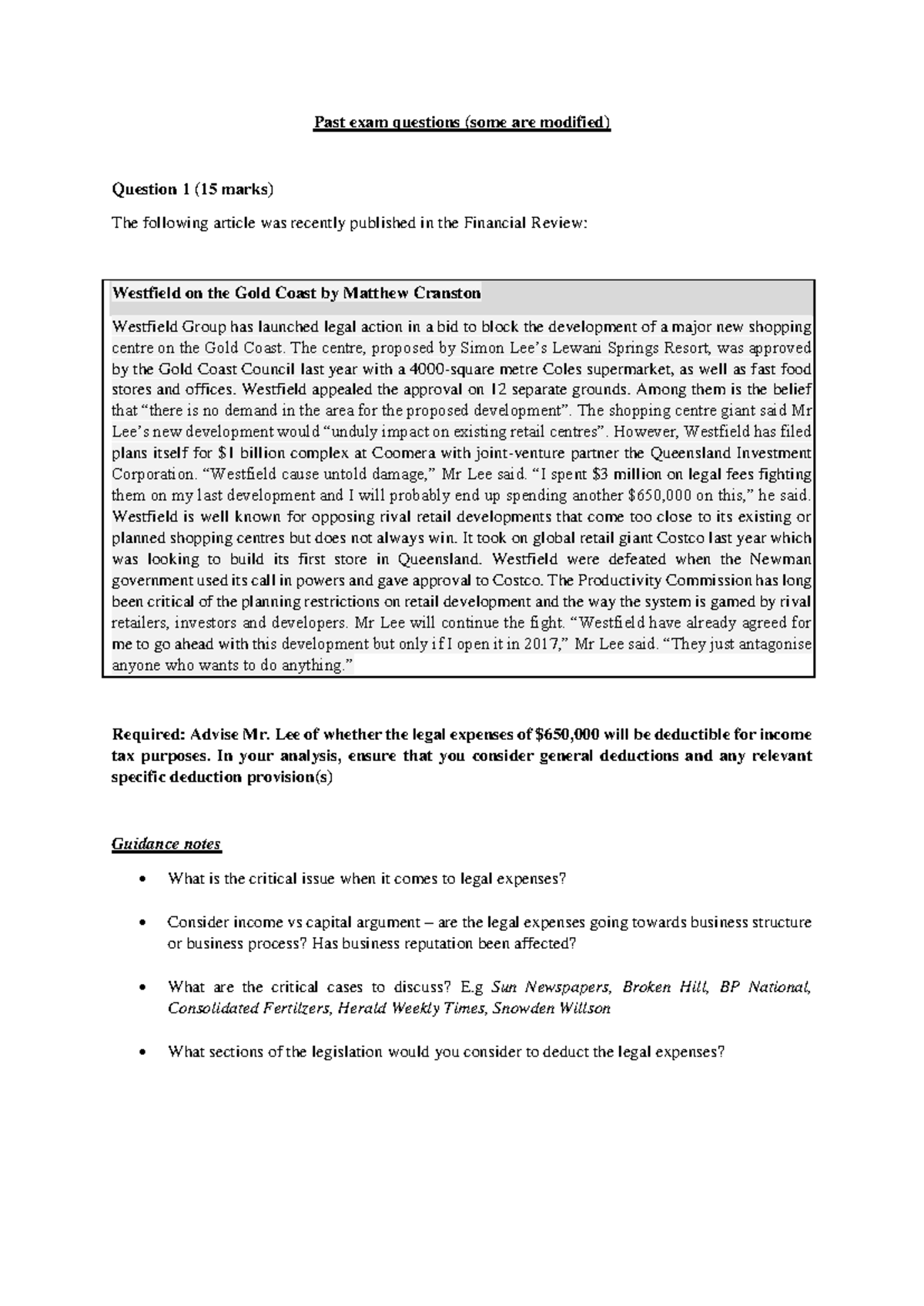 Revision exam questions - Past exam questions (some are modified ...