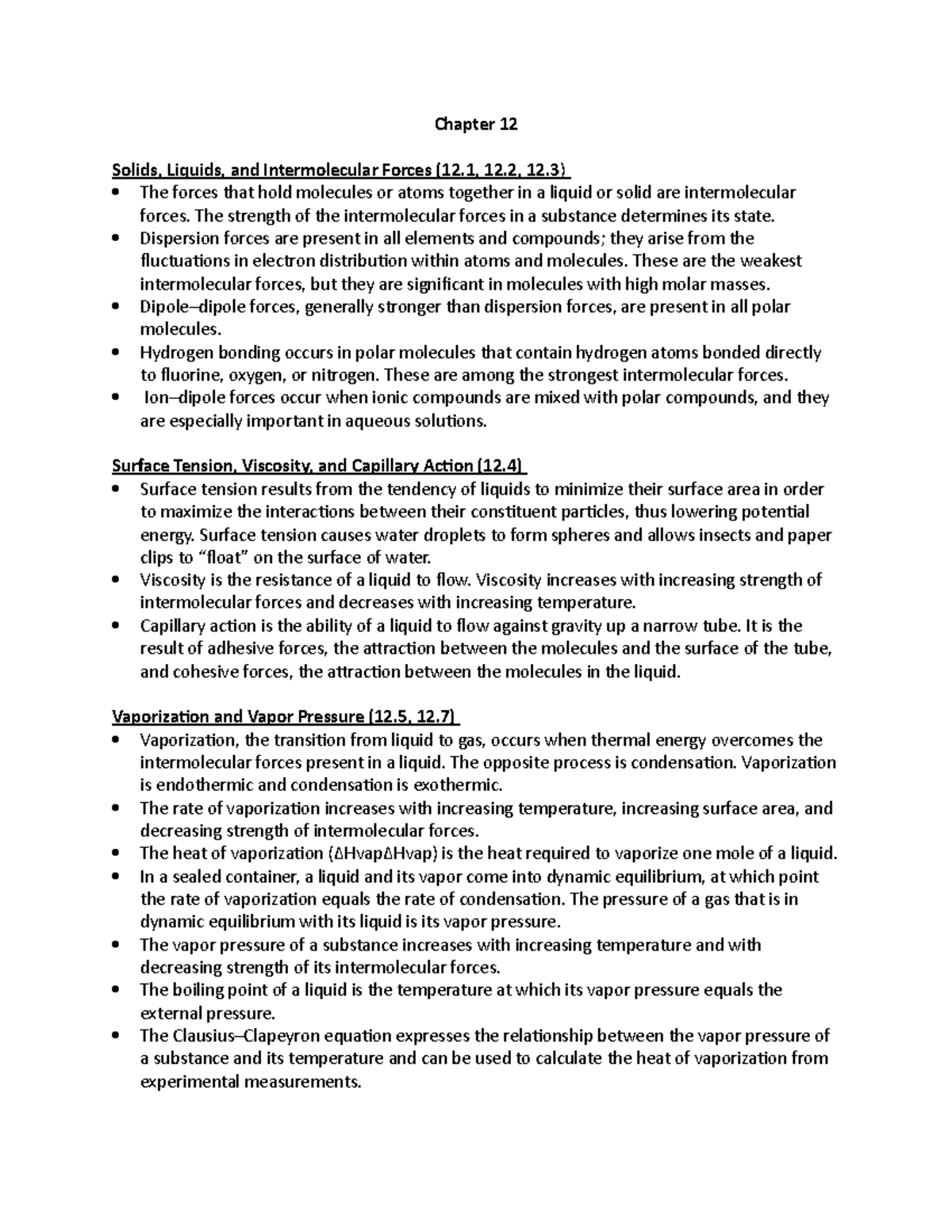 Chapter 12 Notes - Chapter 12 Solids, Liquids, and Intermolecular ...