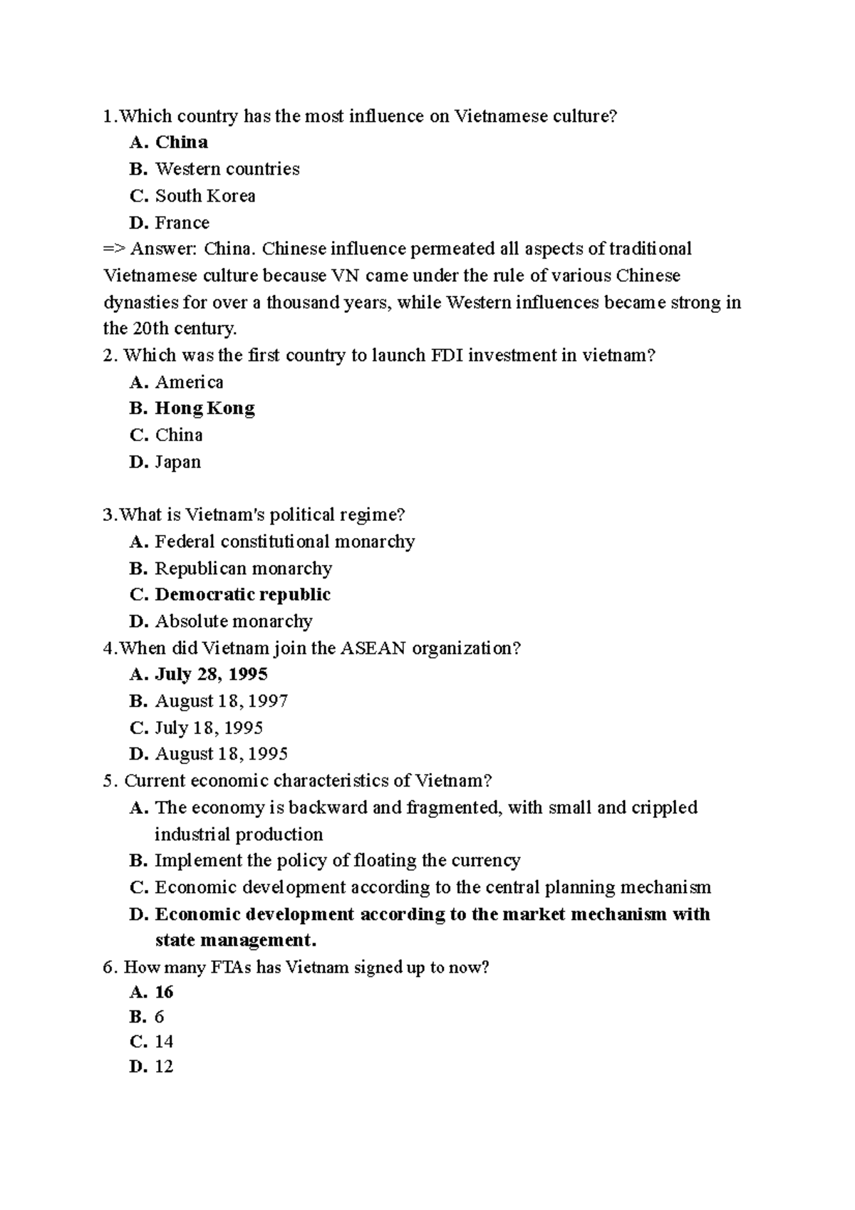 Question G5 Vietnam - 1 country has the most influence on Vietnamese ...