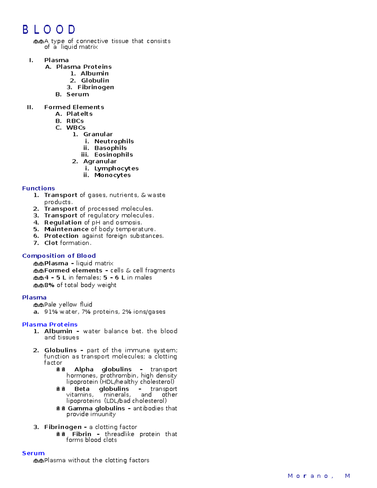 Blood and Heart - Notes - B L O O D A type of connective tissue that ...