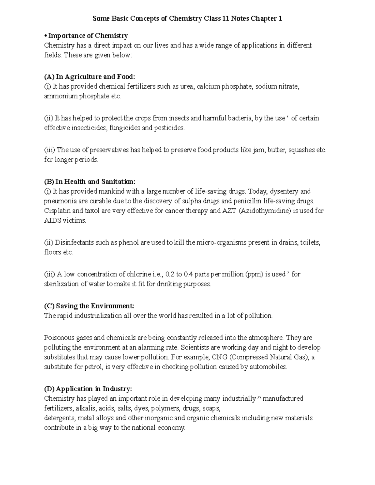 Grade 11 Biology Chapter 1 Notes - Some Basic Concepts of Chemistry ...