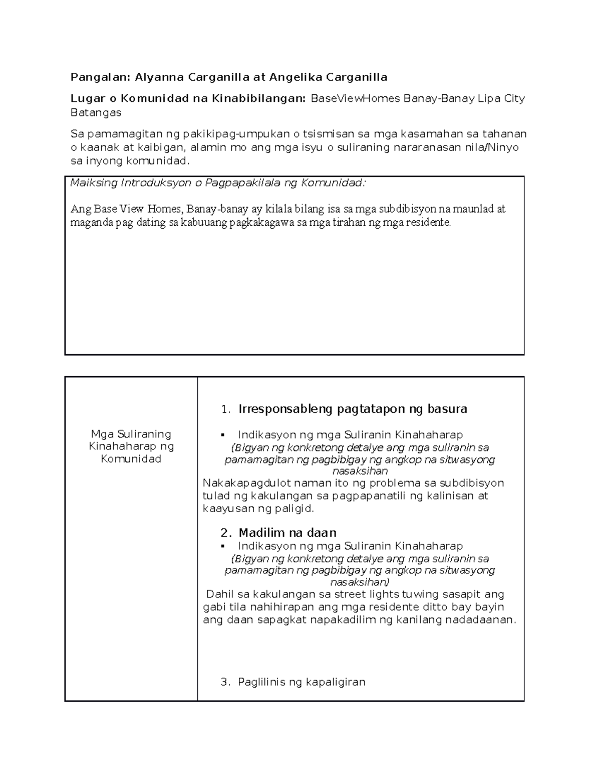 Data Capturing Sheet - Lecture notes 2 - Pangalan: Alyanna Carganilla ...