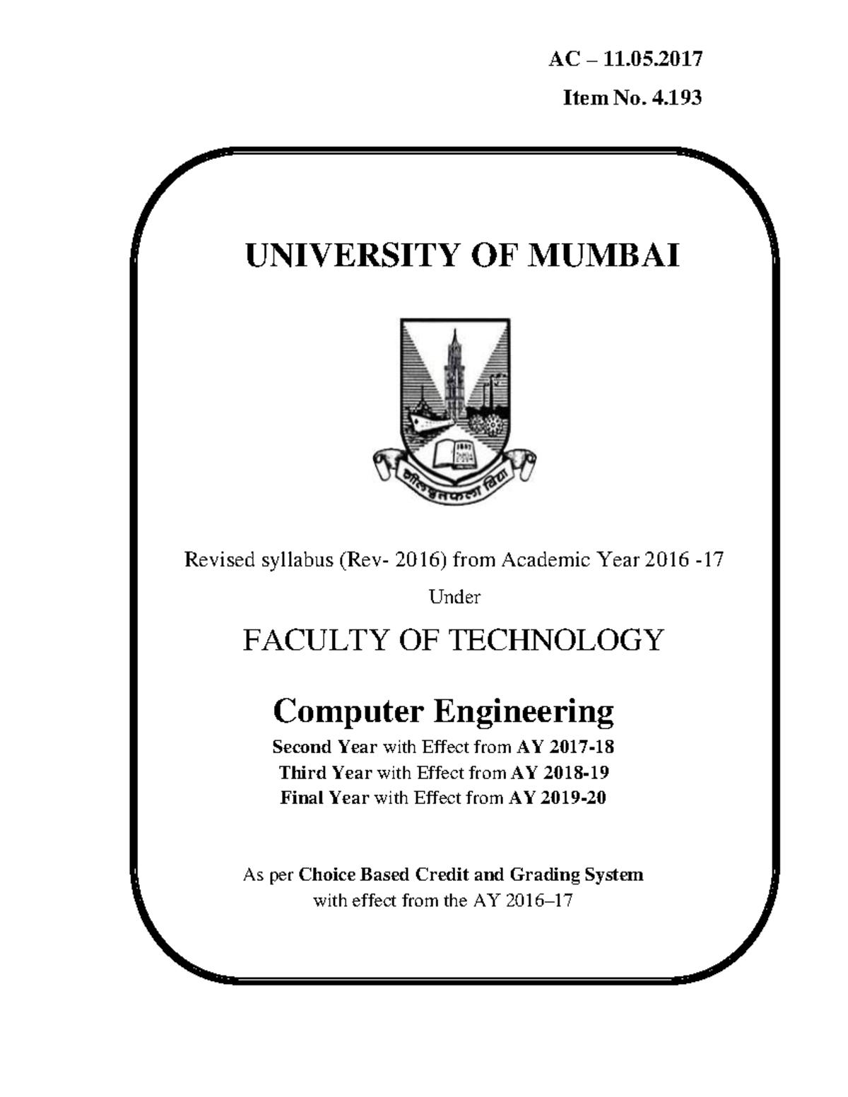 Computer Engineering Syllabus - Sem VII & SEM VIII (Choice Based Credit ...
