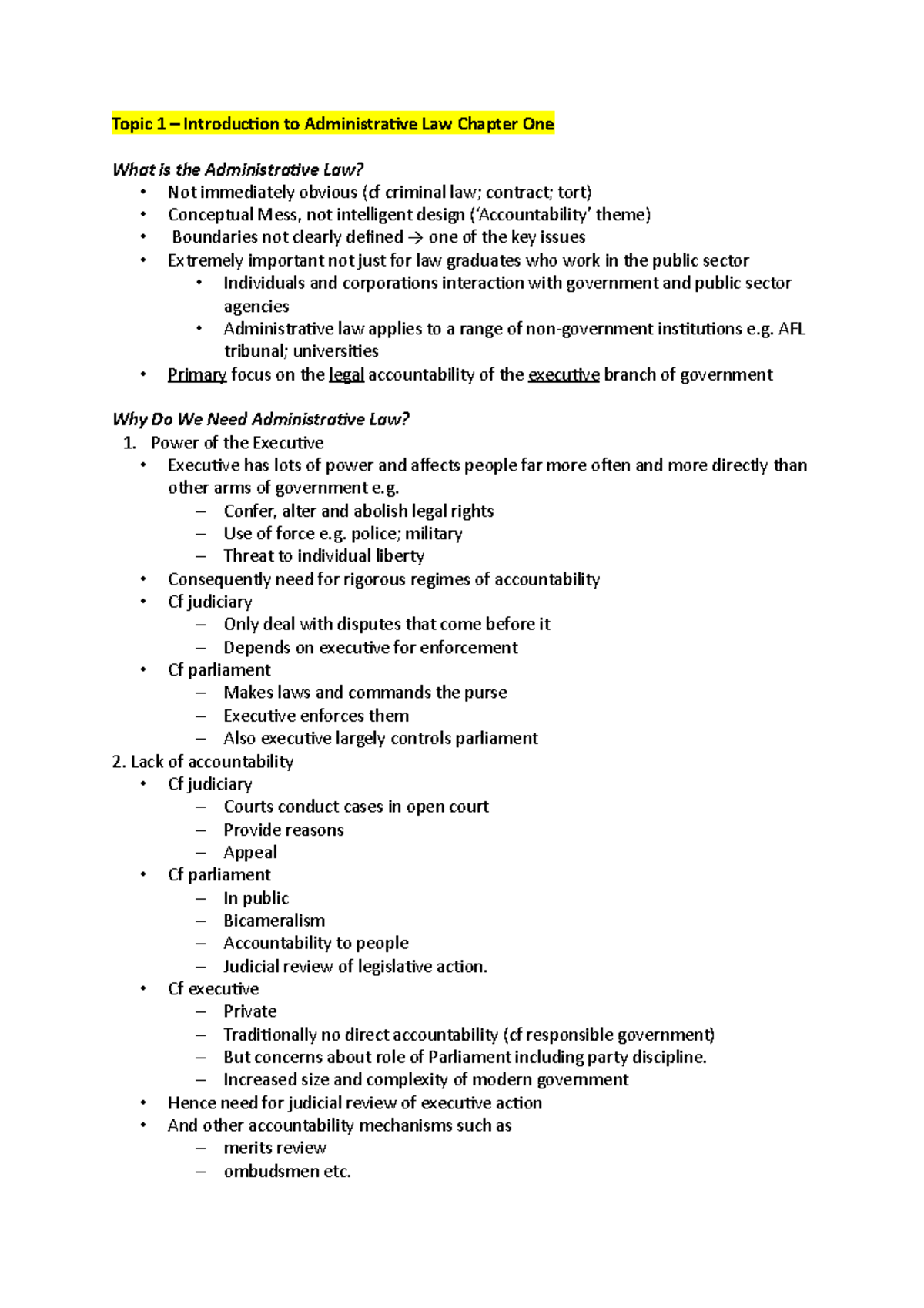 Admin law notes 2021 - Topic 1 – Introduction to Administrative Law ...