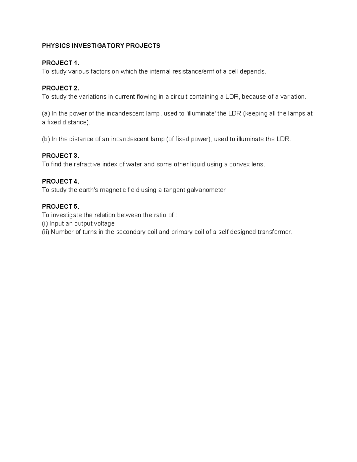 Physics Investigatory Projects - PHYSICS INVESTIGATORY PROJECTS PROJECT ...
