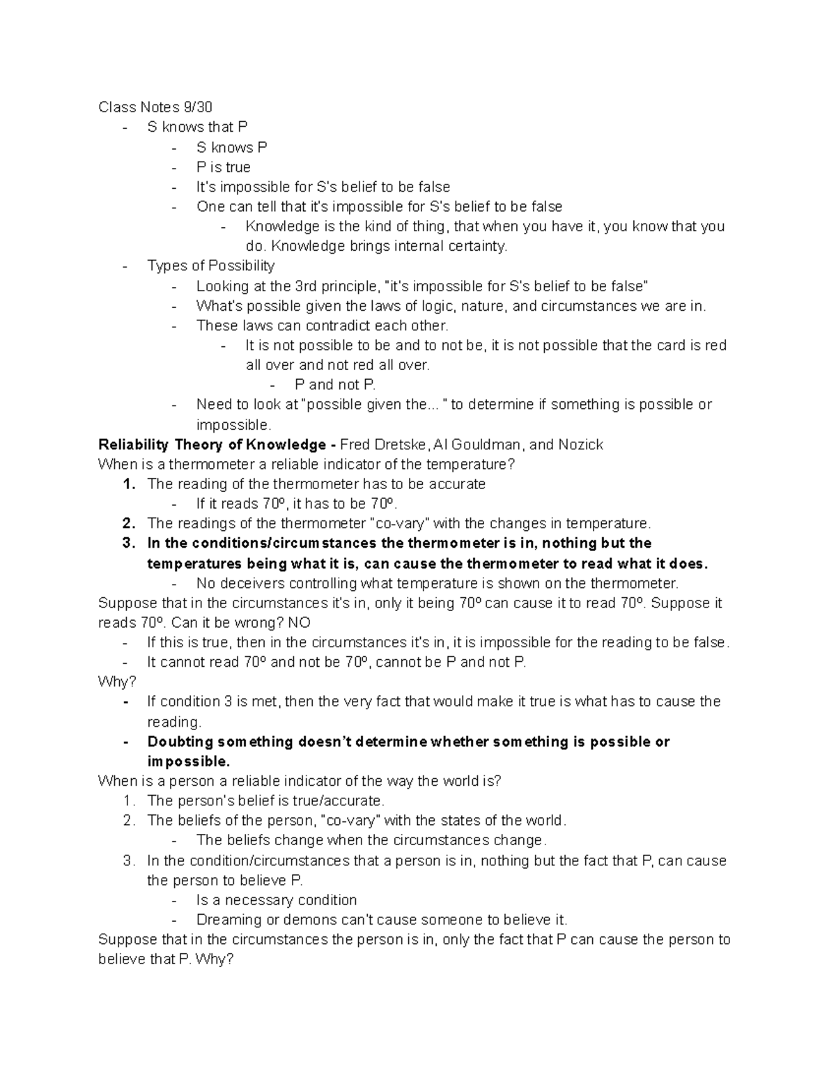 Class Notes 9/30 - Class Notes 9/ - S knows that P - S knows P - P is ...