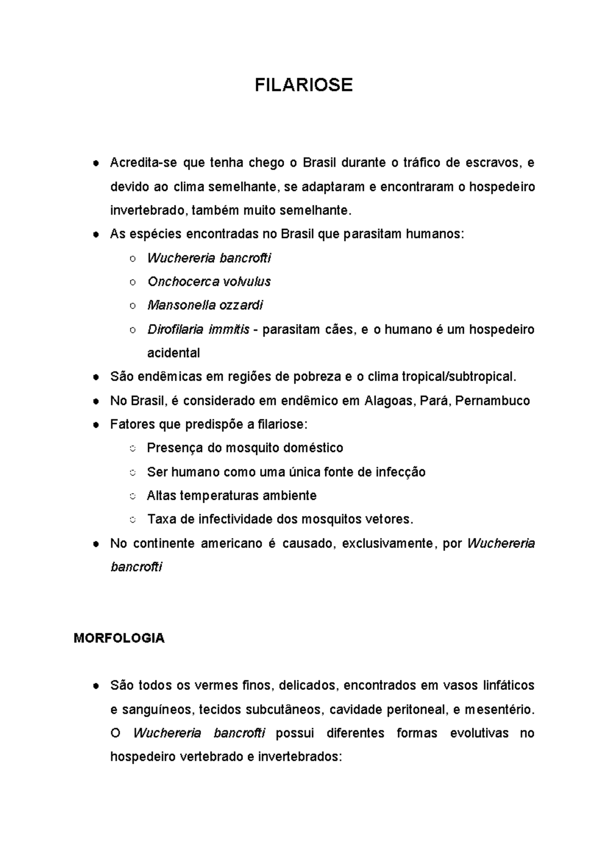 Filariose - Epidemiologia, Morfologia, Ciclo Biológico, Diagnóstico e ...