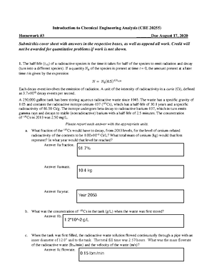 Intro To Chem Engineering Analysis HW 9 - Introduction to Chemical ...