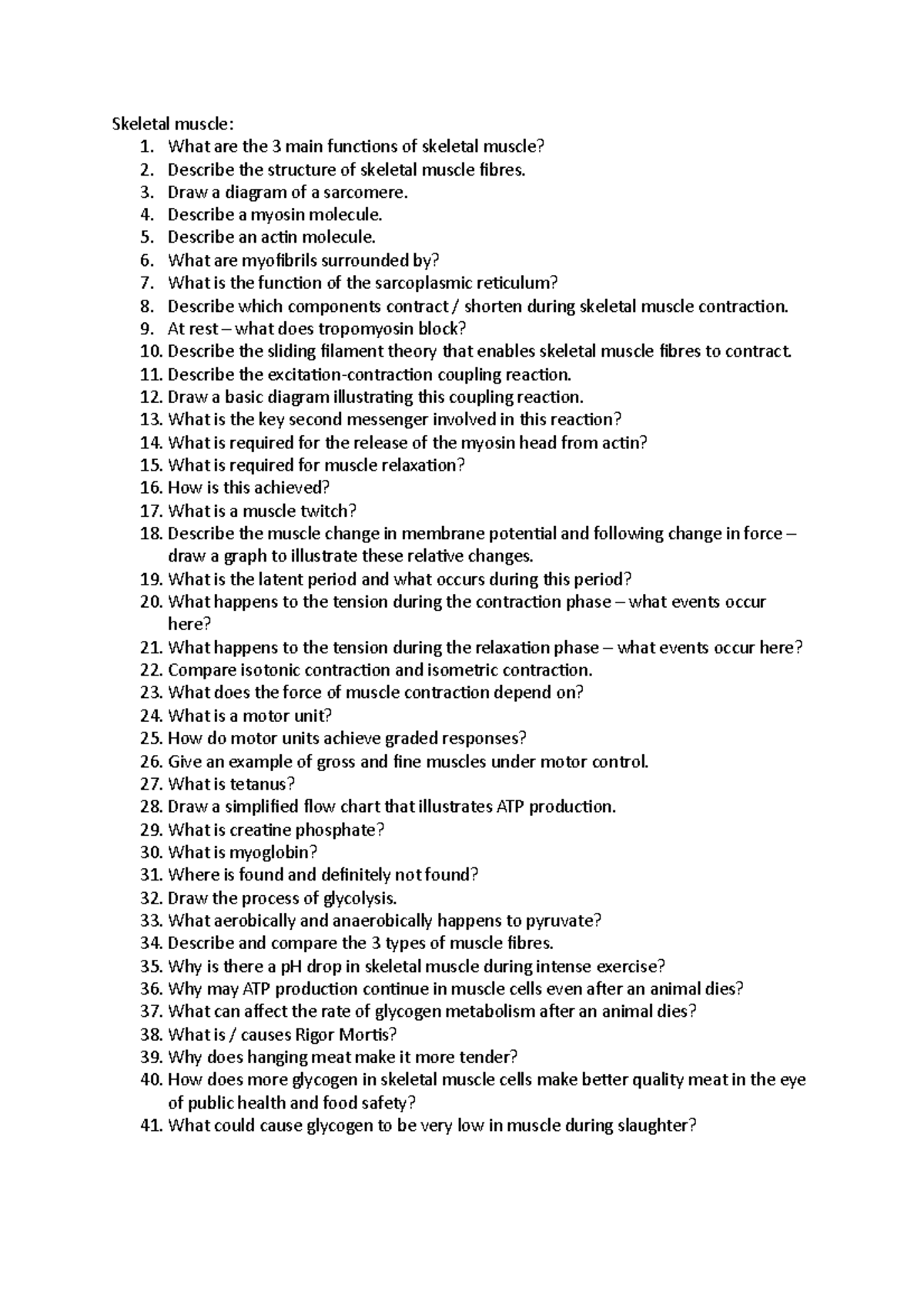 Skeletal muscle - Questions made from lecture notes. - Skeletal muscle ...