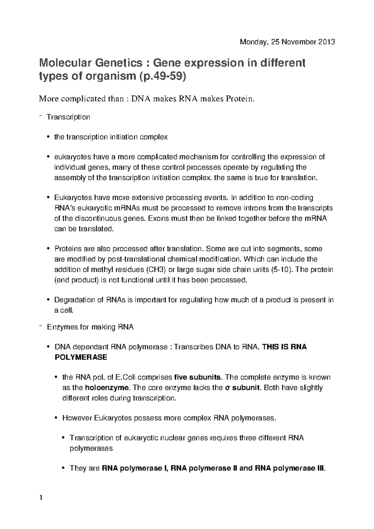 Lecture notes Gene expression in different types of organism (p.49-59 ...
