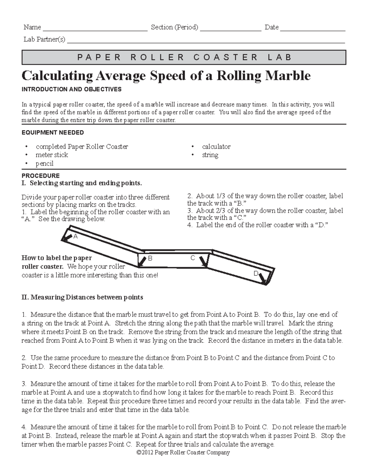 Calculating average speed fillable - Name ...