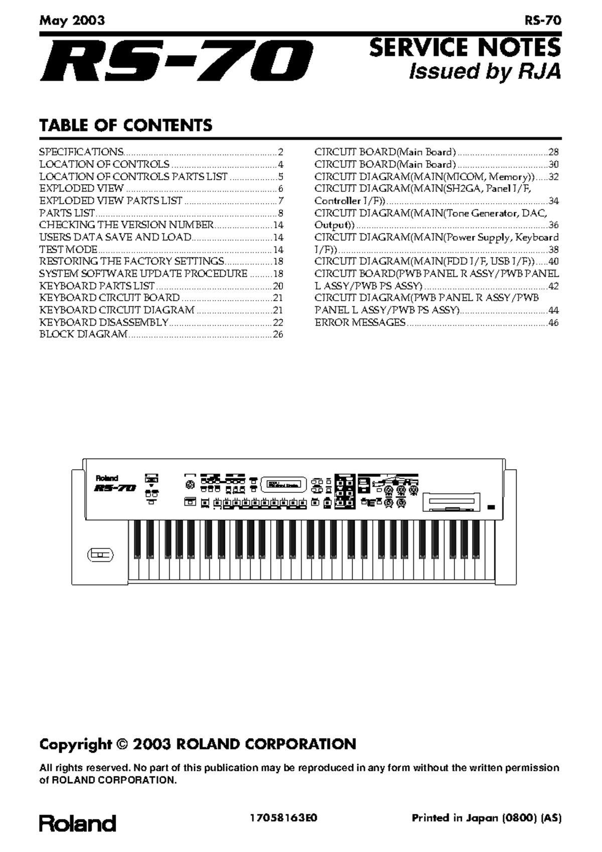 Roland RS 70 Service Manual - SERVICE NOTES Issued by RJA Copyright ...