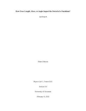 Lab 04 Records - Lab 4 report - Lab 04: Projectile Motion Challenge! Physics Lab 4 Section 001 2 ...