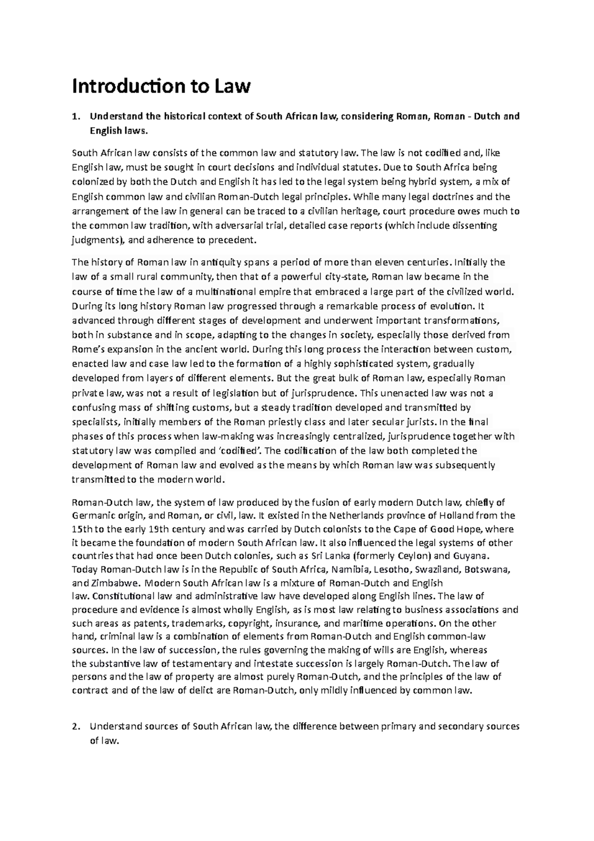 Introduction to Law - Lecture notes 1-10 - Introduction to Law ...