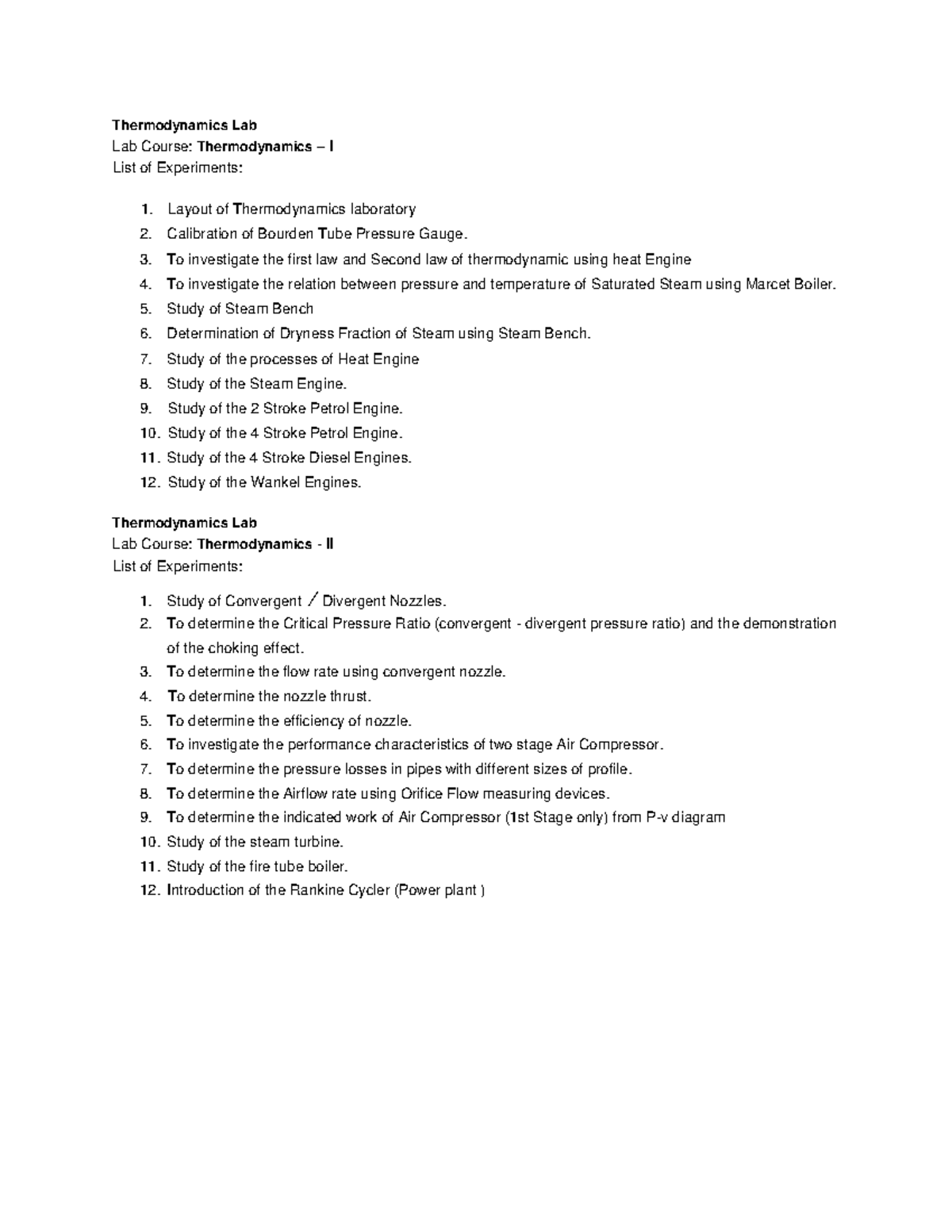LAB details with experiment listml lab - ####### Thermodynamics Lab ...