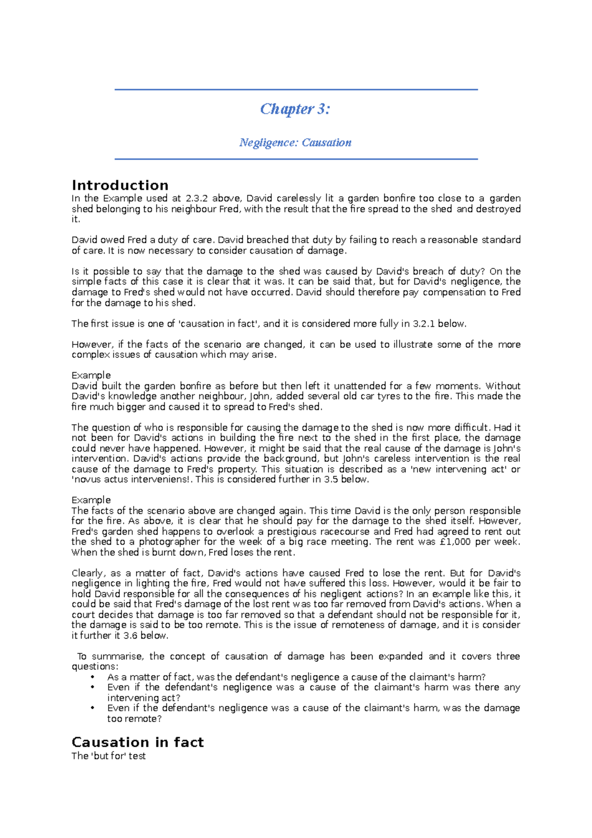 Chapter 3 - Exam notes - Chapter 3: Negligence: Causation Introduction ...