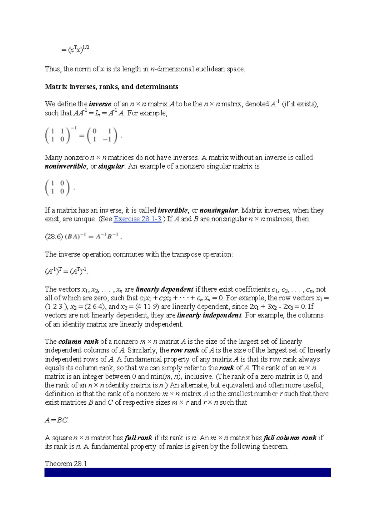 Algorithm PART 7 - Matrix Operation - Chapter 28 - = (x T x) 1/ . Thus ...