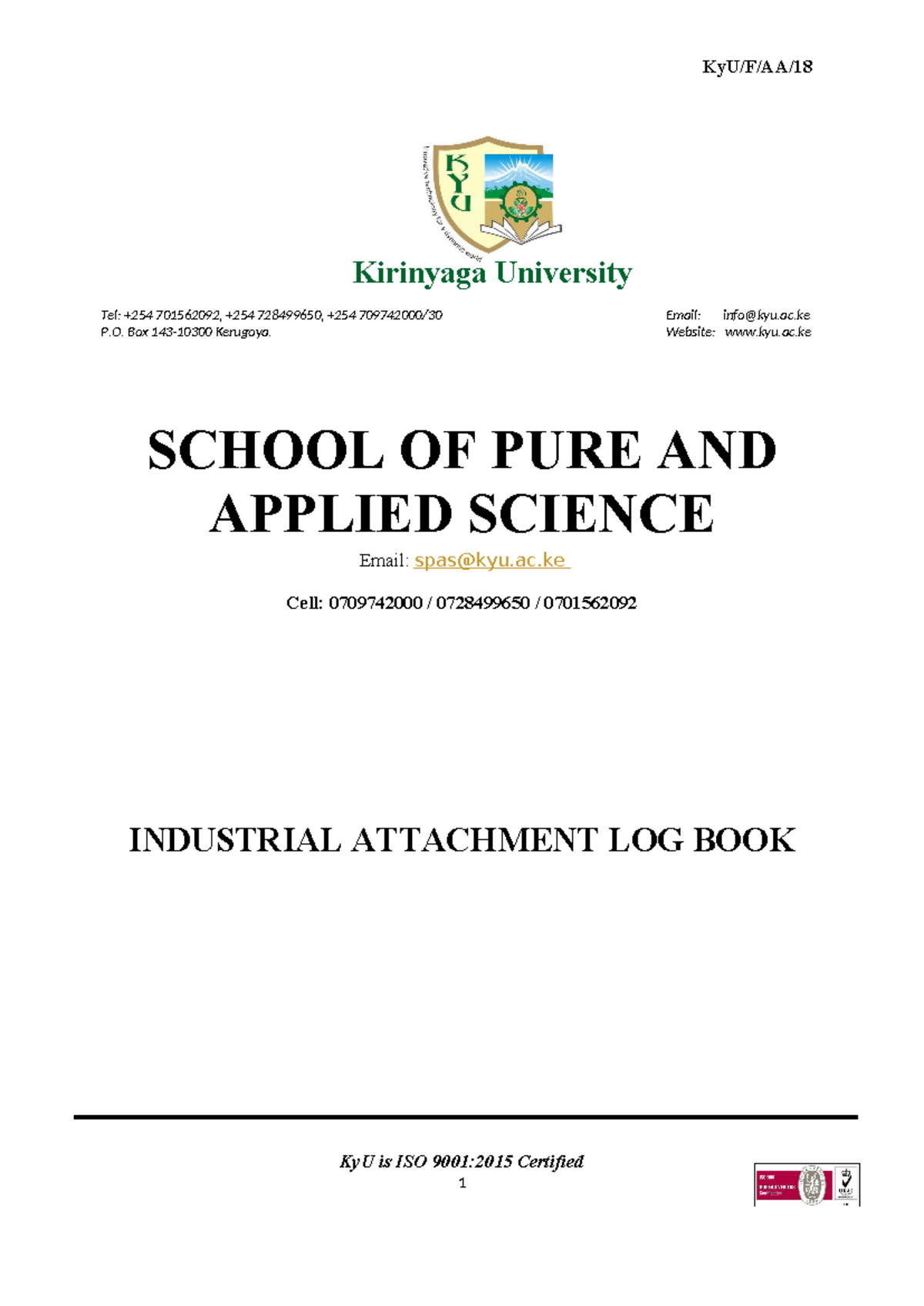Logbook- Mathematics Programmes - Kirinyaga University Tel: +254 ...