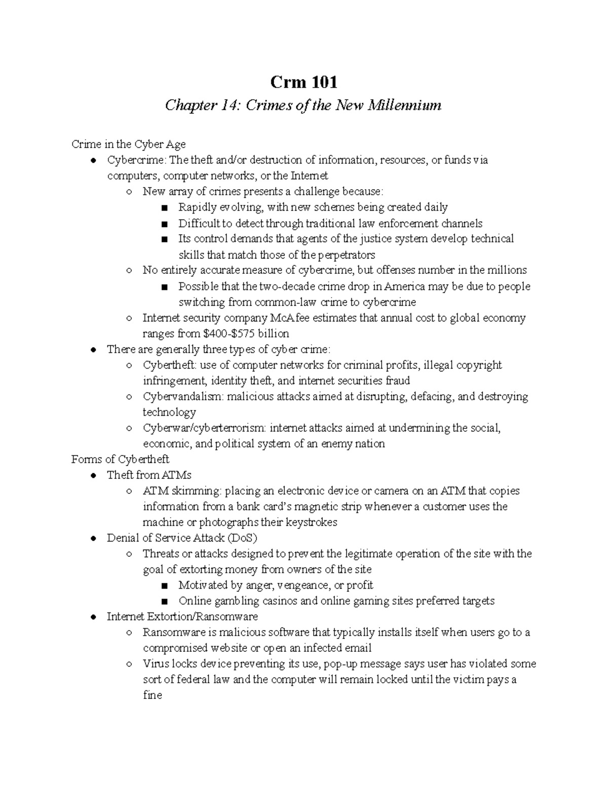Crm 101 Chapter 14 - Crimes of the New Millennium - Crm 101 Chapter 14: Crimes of the New ...