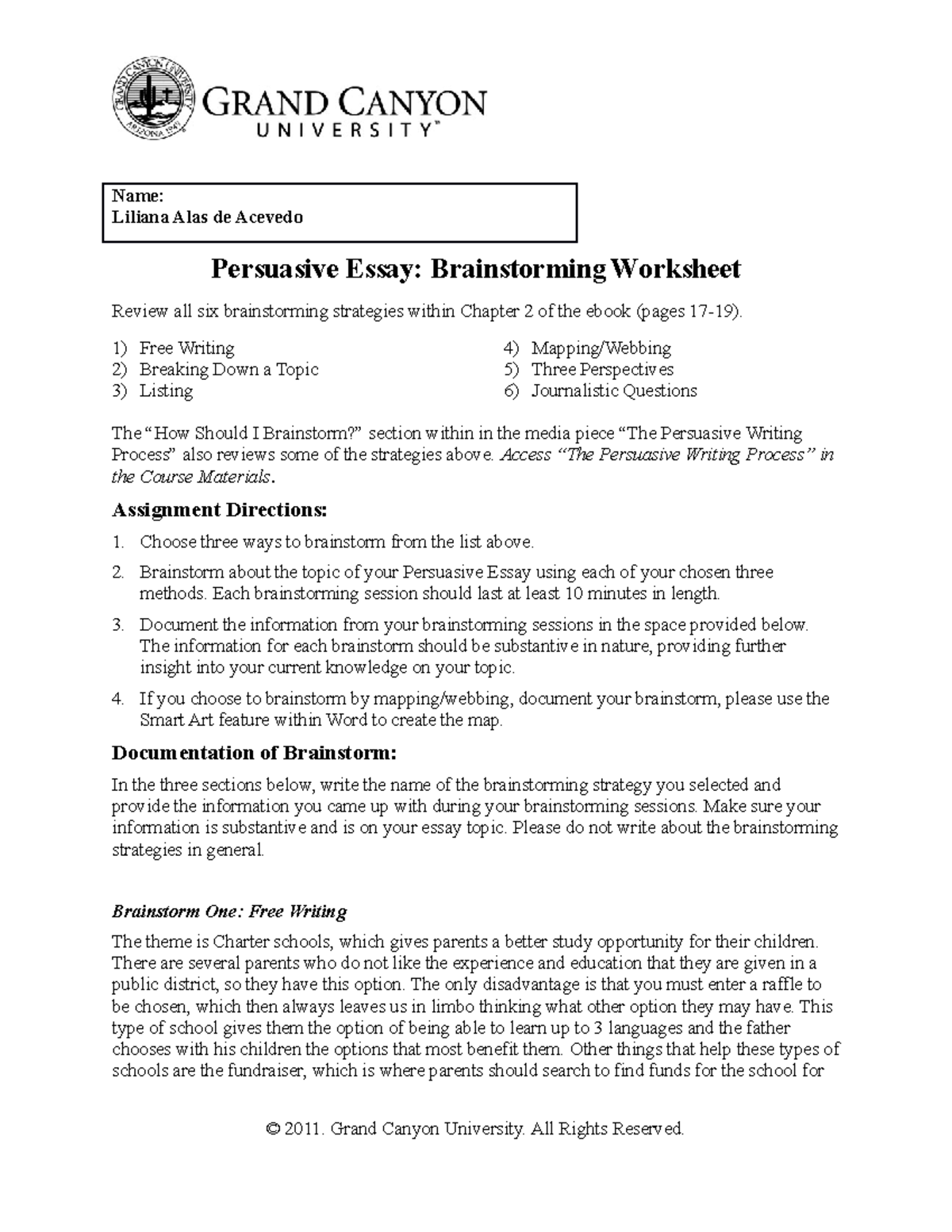 PHI105 T2 Brainstorming Worksheet - Name: Liliana Alas de Acevedo ...