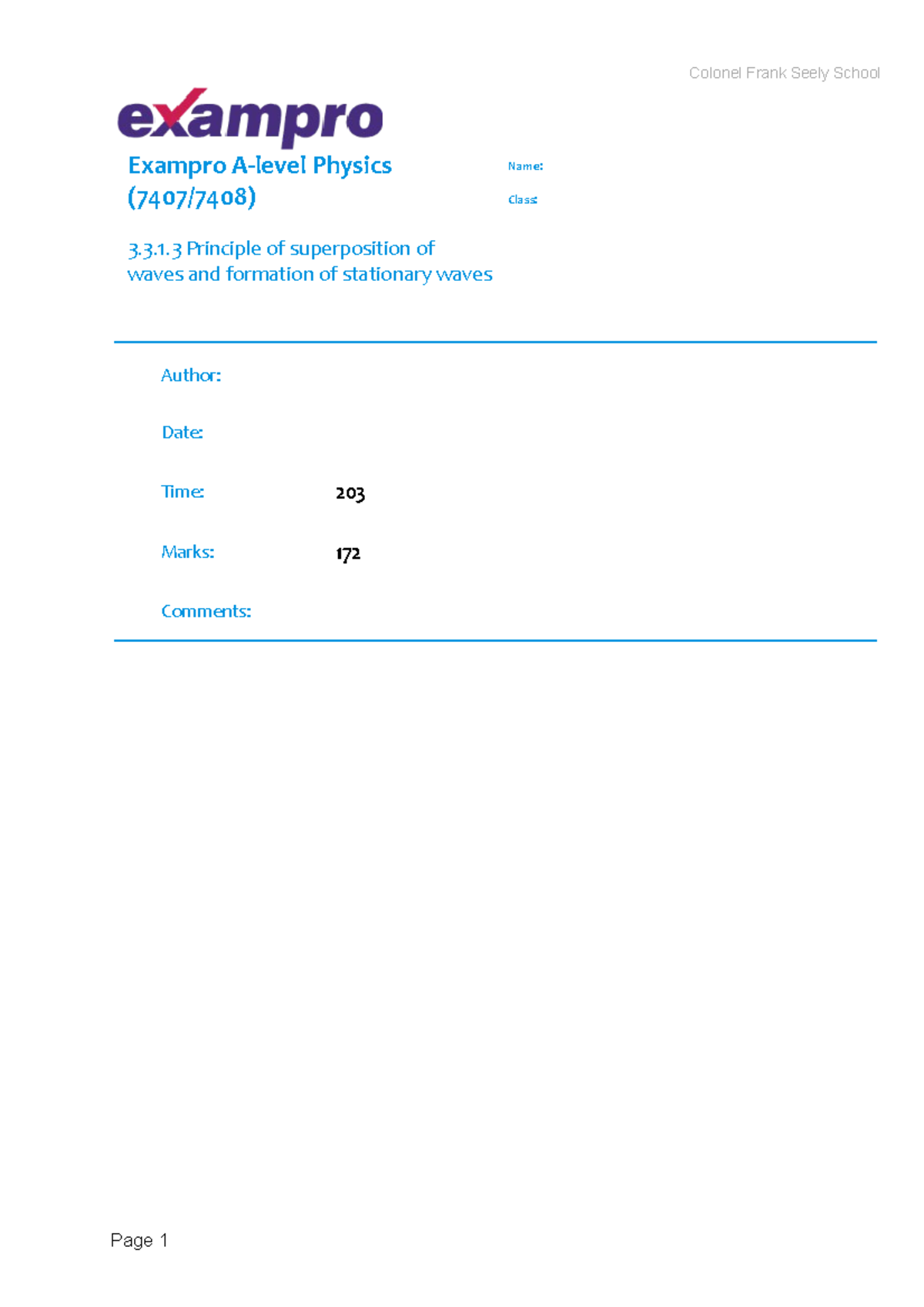 Waves Exam Paper with Answers - Exampro A-level Physics (7407/7408) 3.3 ...