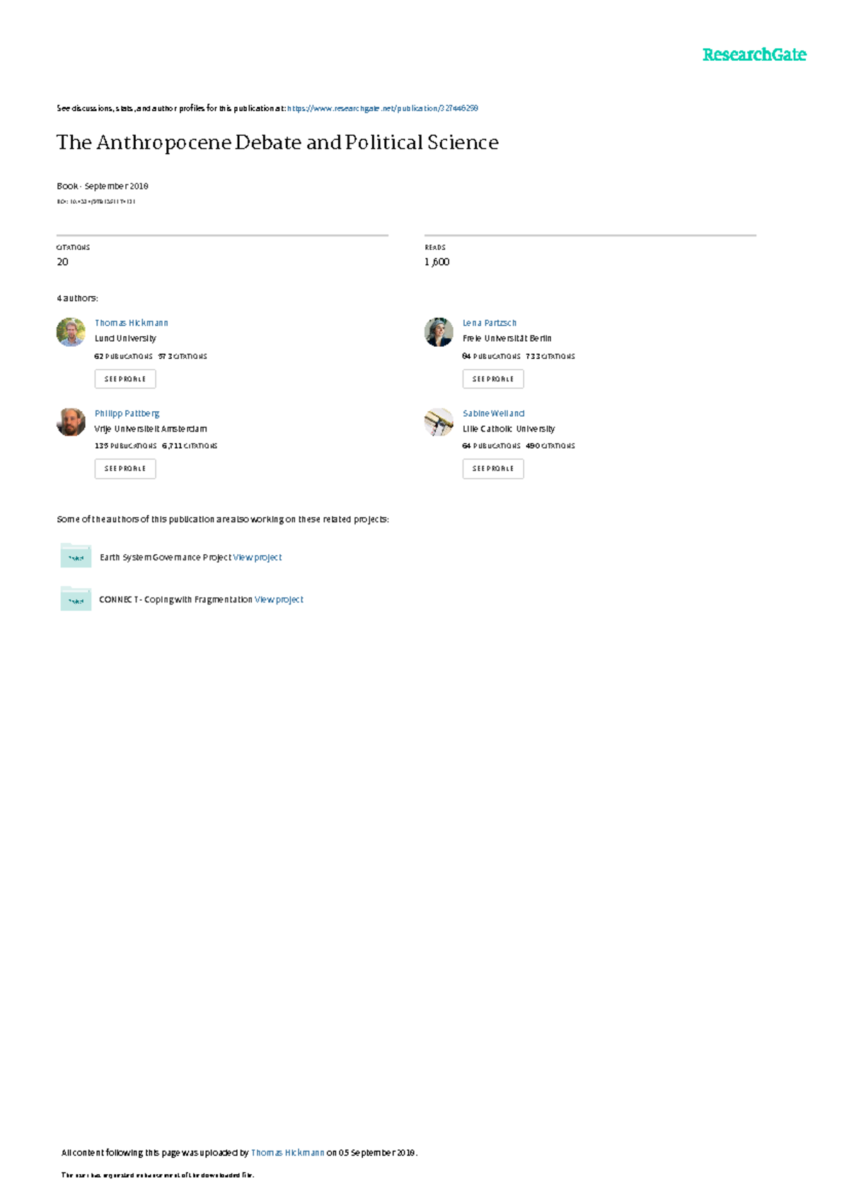 The Anthropocene Debateand Political Science Contents - See discussions ...
