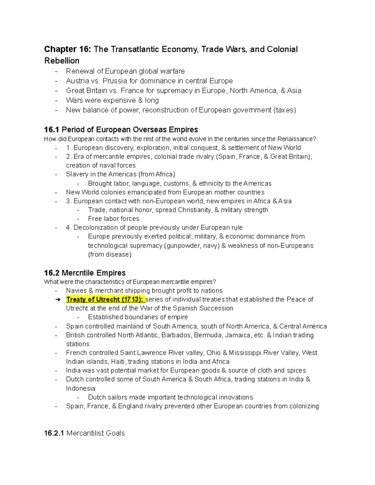 Chapter 16 Kagan The Transatlantic Economy, Trade Wars, and Colonial ...