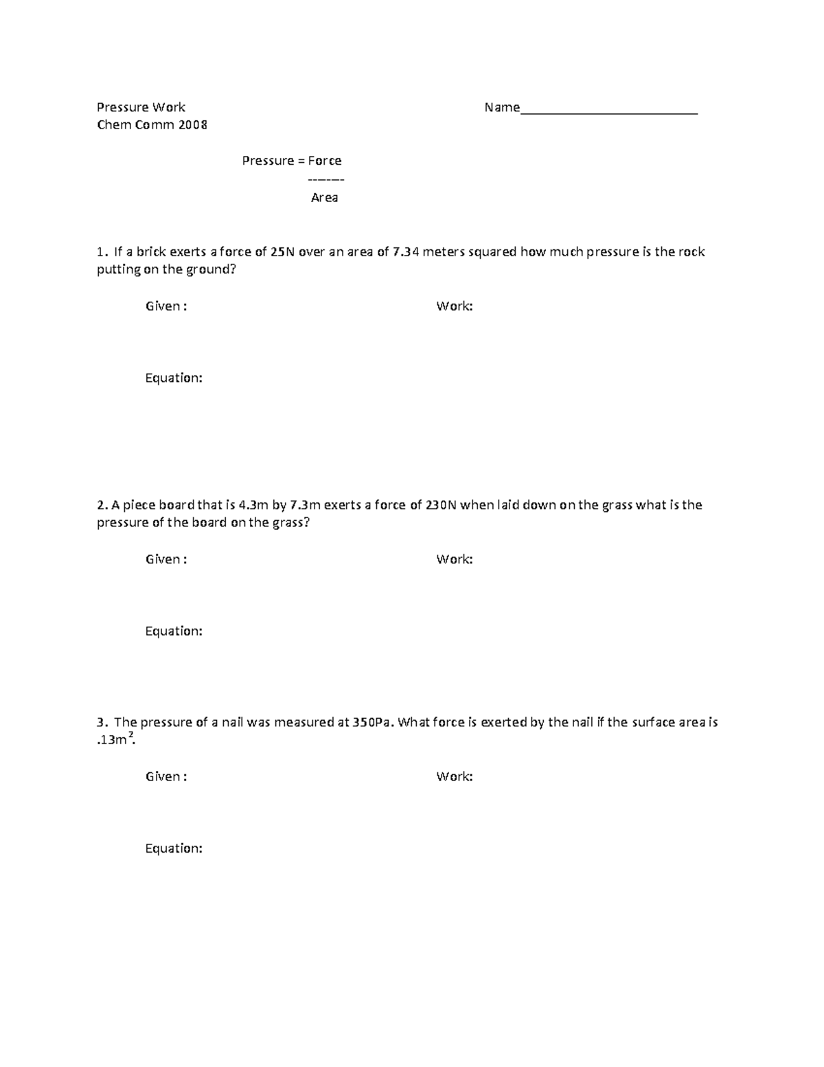 Pressure Worksheet 1 - SAFS GKLCXVMBLDFN GKDFMKLBCNXVBKLNFDKLBN ...