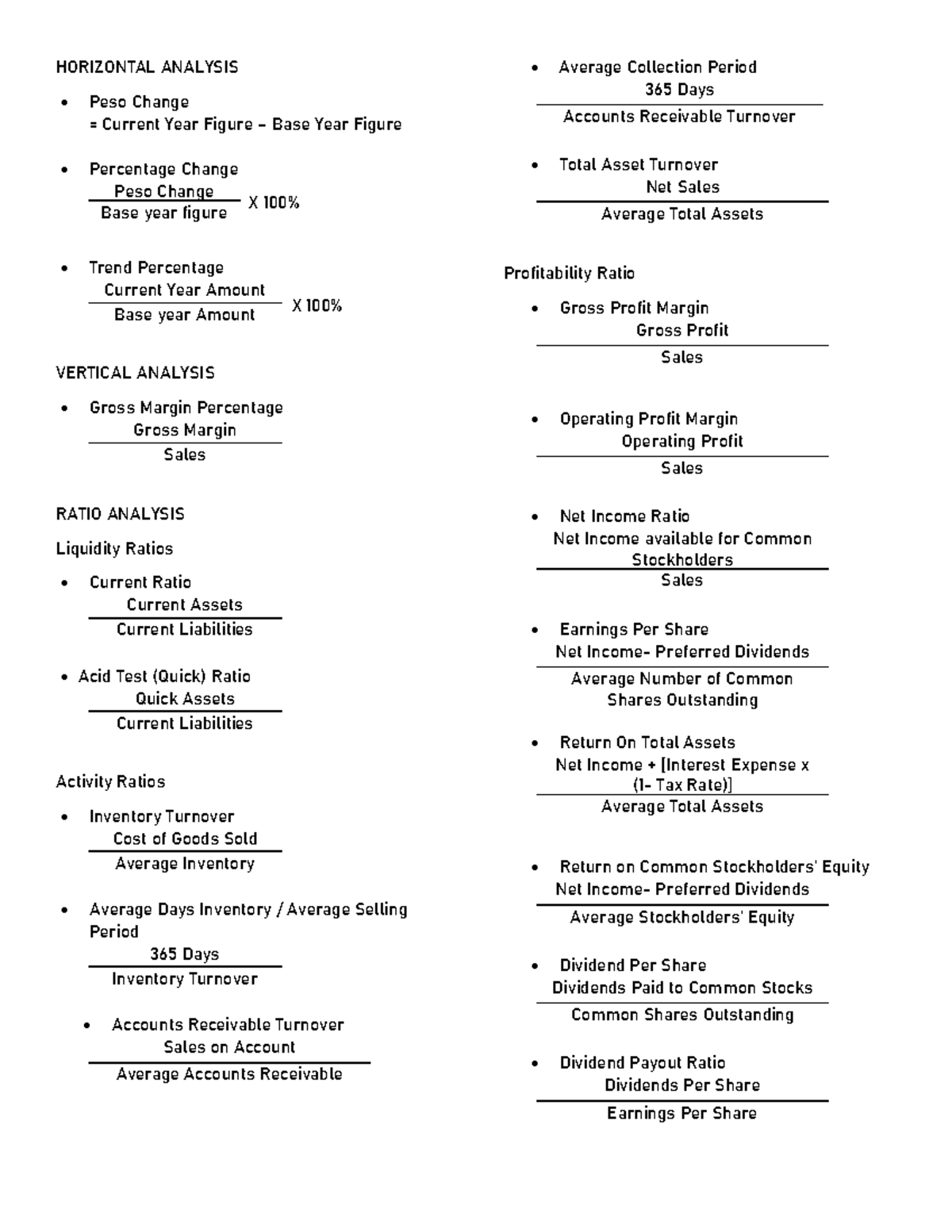 Formulas-PDF - Formulas Financial Statements Analysis- FS ...