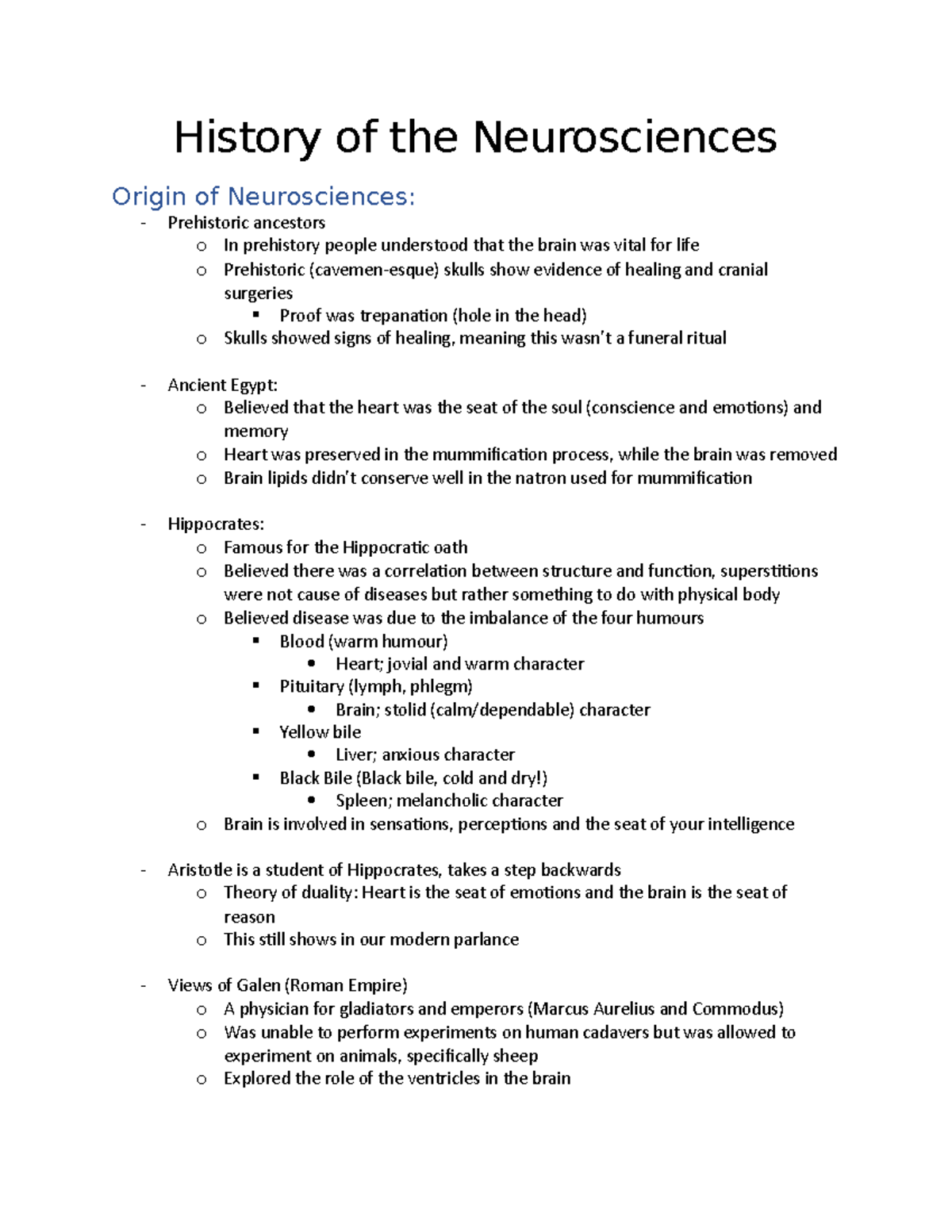 Lecture 1 History of the Neurosciences in Neurobiology - History of the ...