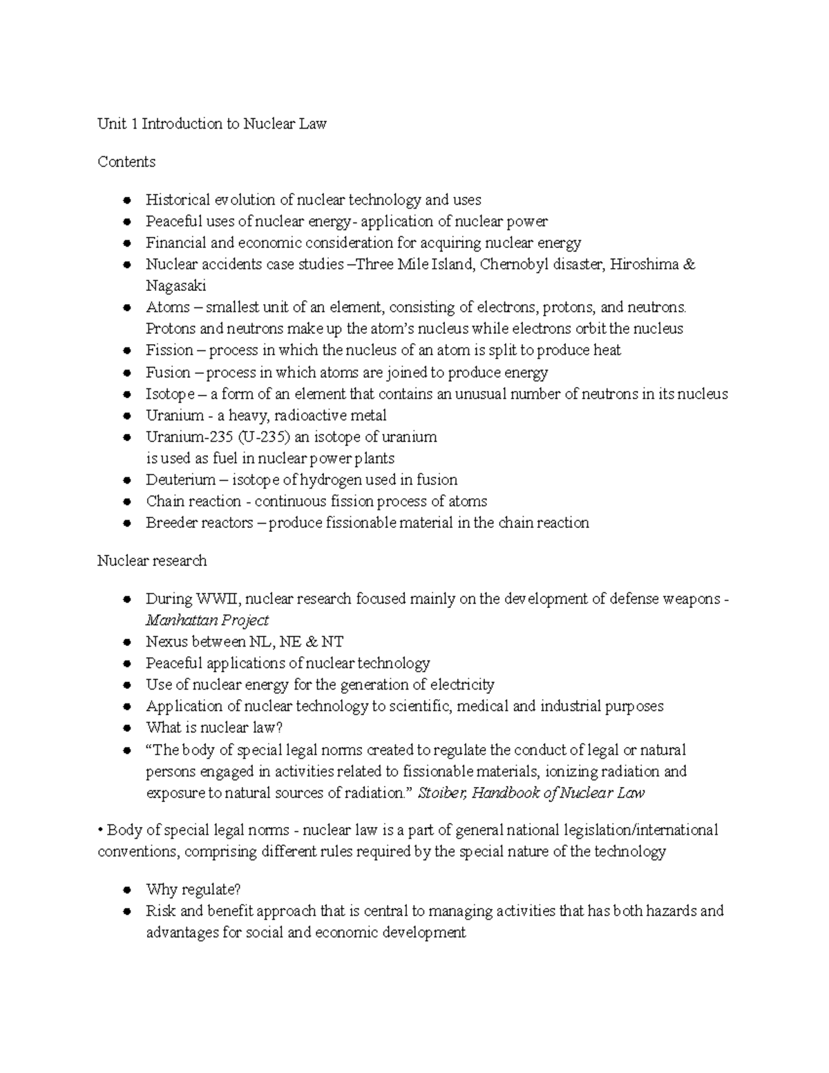 Nuclear Law notes - Unit 1 Introduction to Nuclear Law Contents ...
