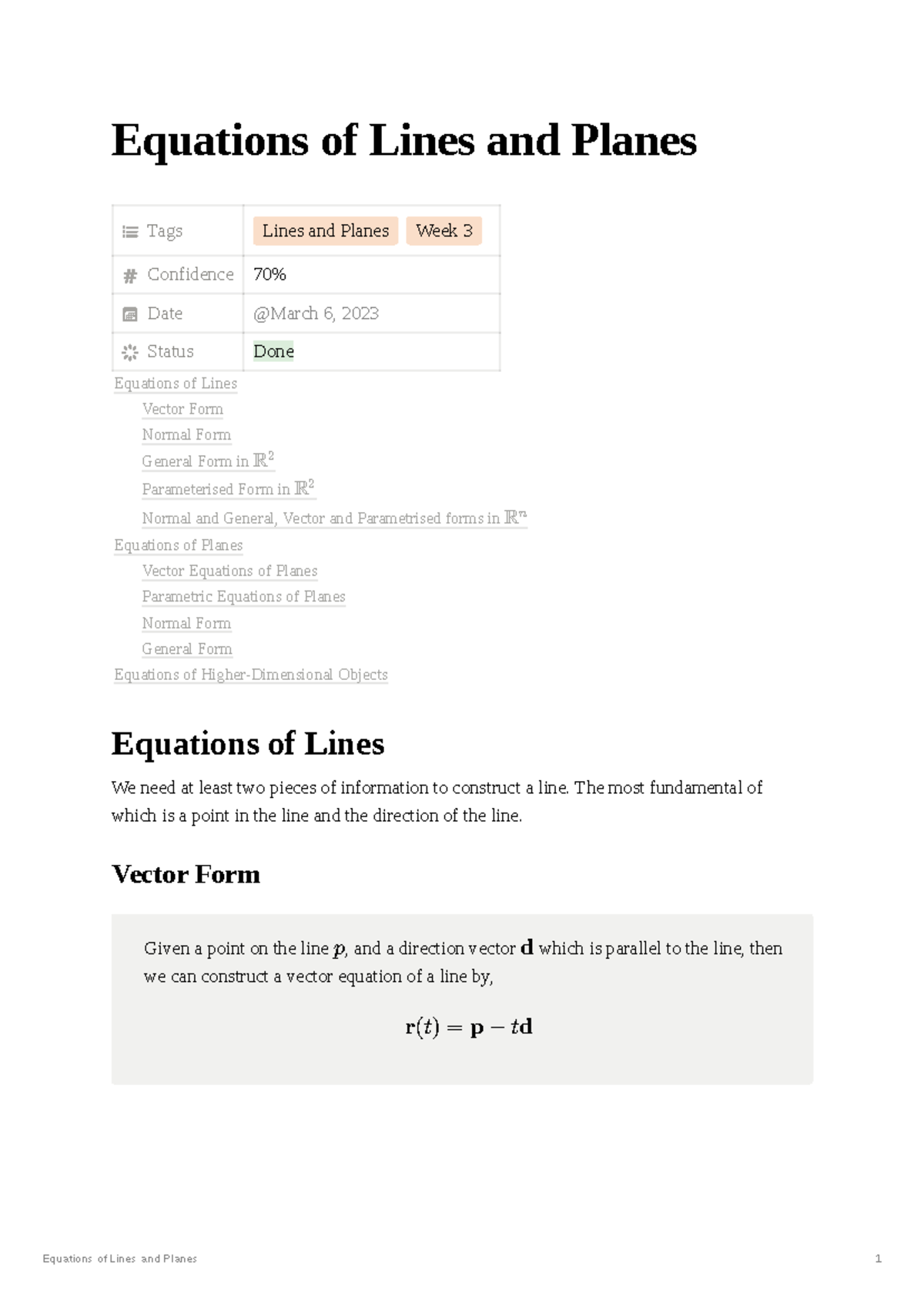 Equations of Lines and Planes - The most fundamental of which is a ...