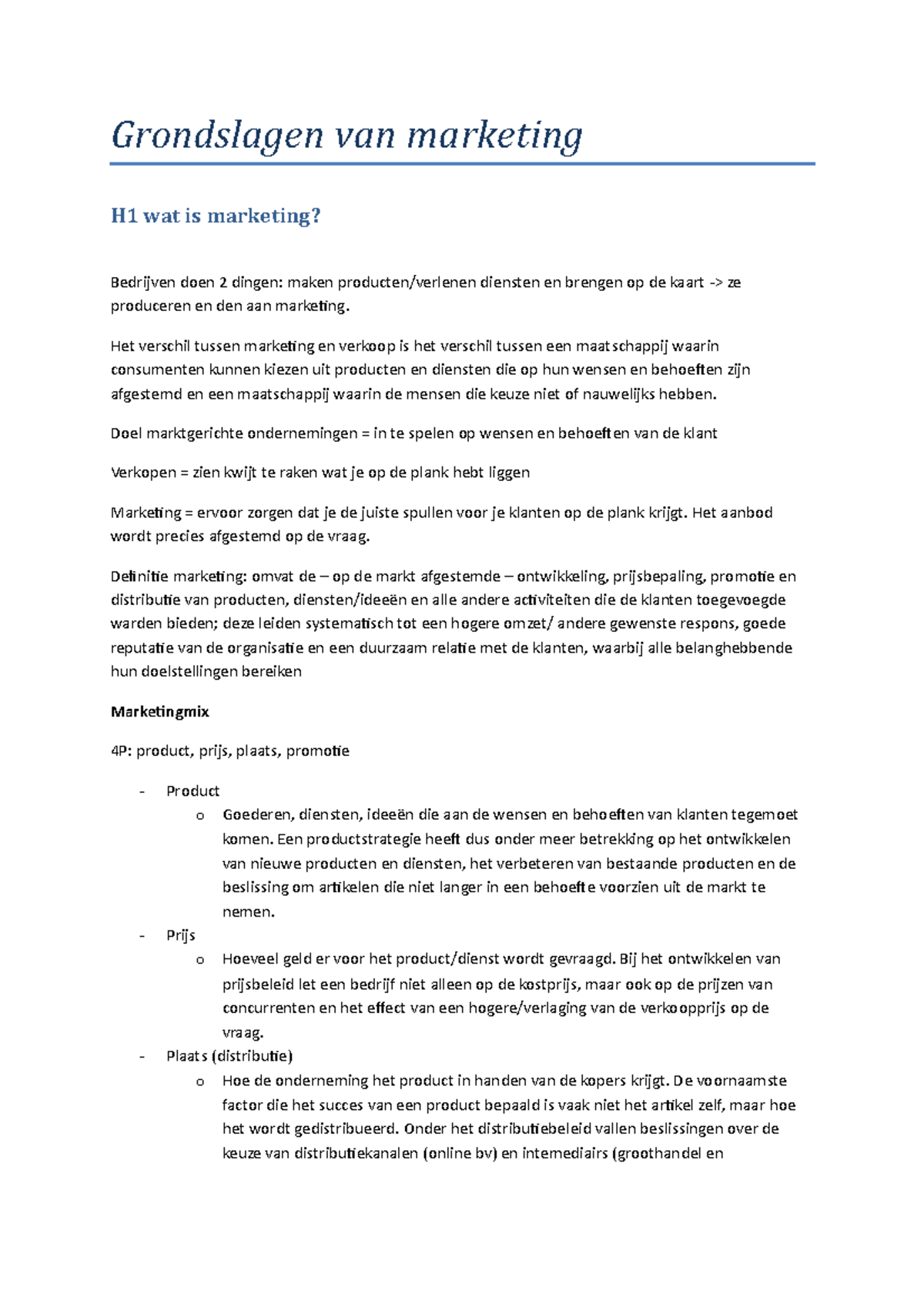 Grondslagen van marketing h1 - Grondslagen van marketing H1 wat is ...